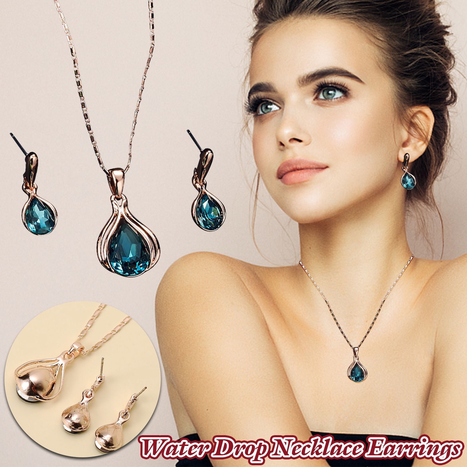 YATLTE Crystal Jewelry Sets for Women, Gold Plated Teardrop Pendant ...