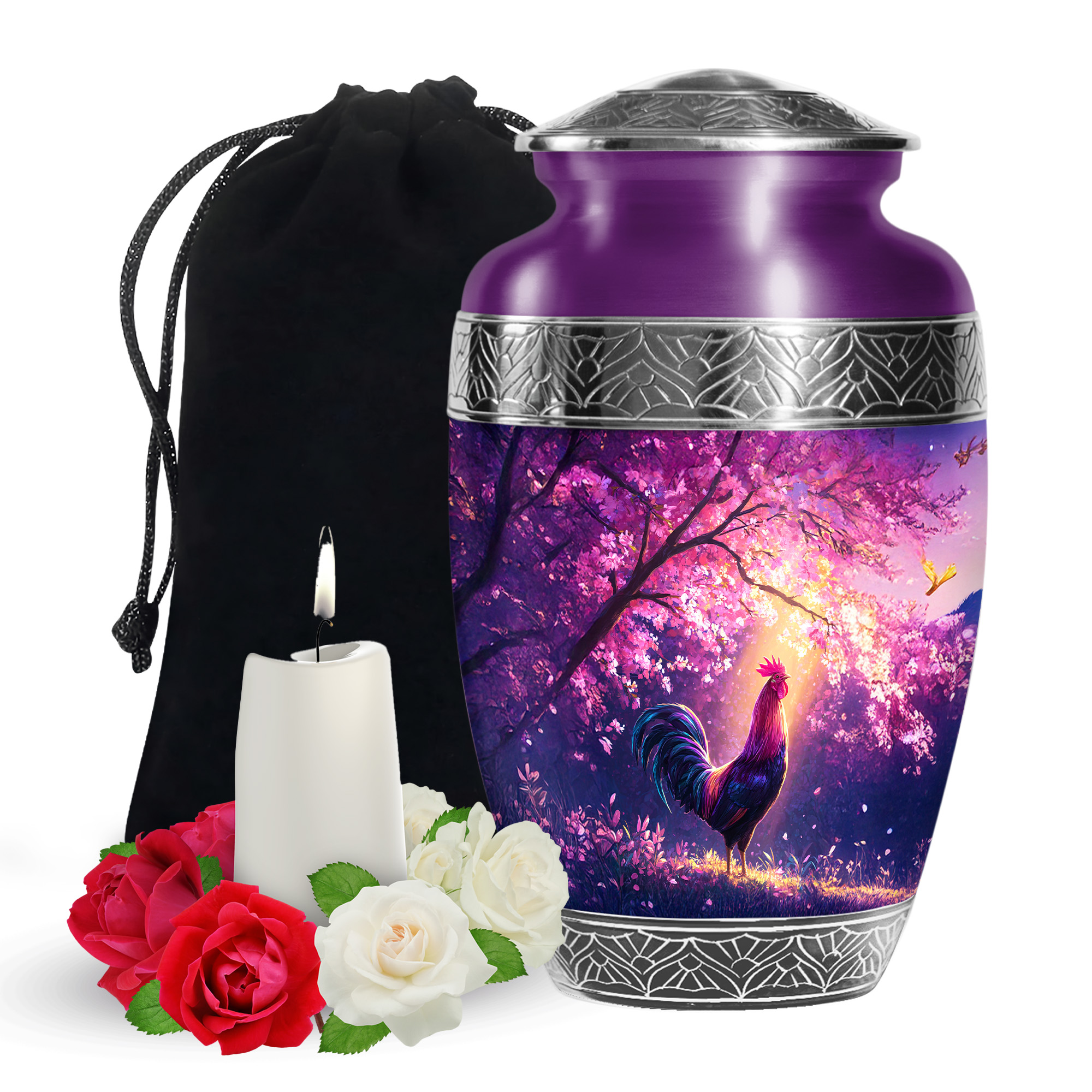 YATSKIA Cherry Blossom Rooster Urns for Human Ashes Adult Man, Memorial ...