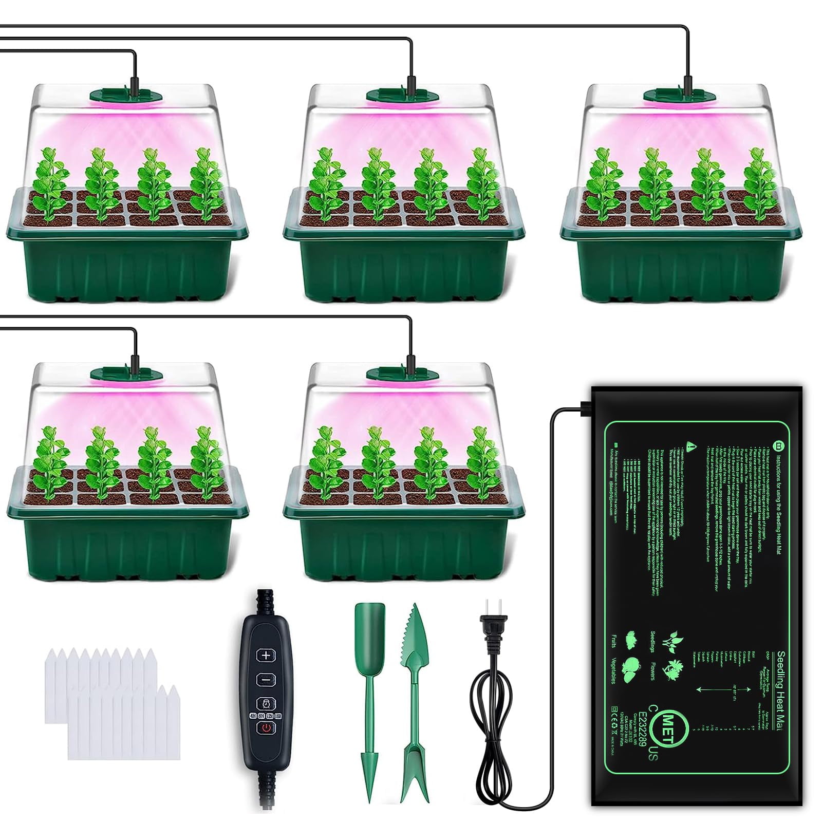 YAUNGEL Seed Starter Tray with Grow MVR1 Light, 5 Pack Seed Starter Kit with Heat Mat, Seedling ...