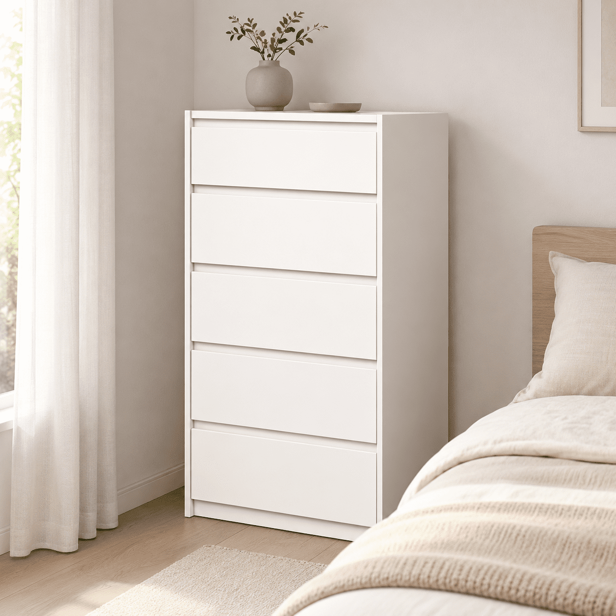 YAURA 24" Wide White Dresser, Modern 5 Drawer Vertical Chest of Drawers ...
