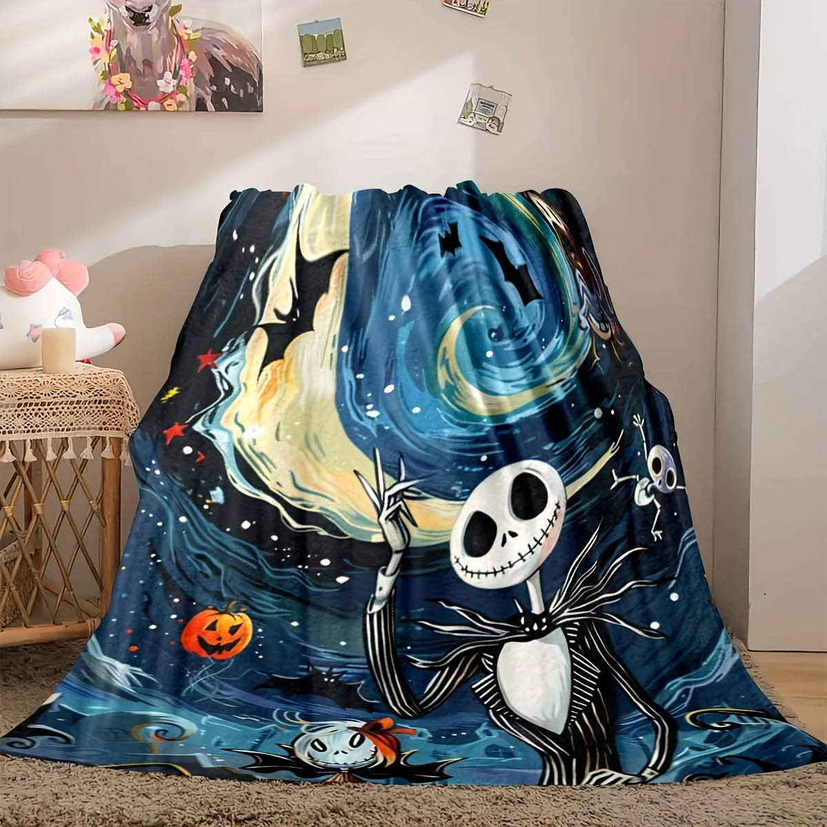 YAVITH Halloween Knit Polyester Blanket With Nightmare Before Christmas ...