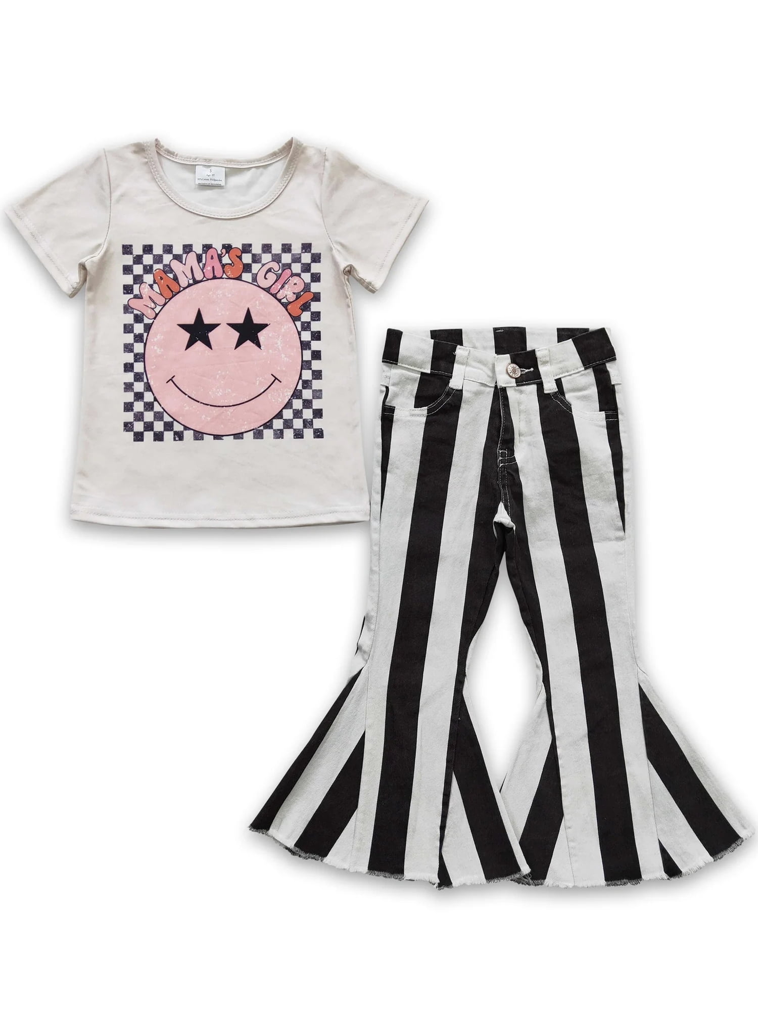 YAWOO Boutique Girl's Denim Pants Mama's girl Shirt Top Stripe Jeans 2 ...