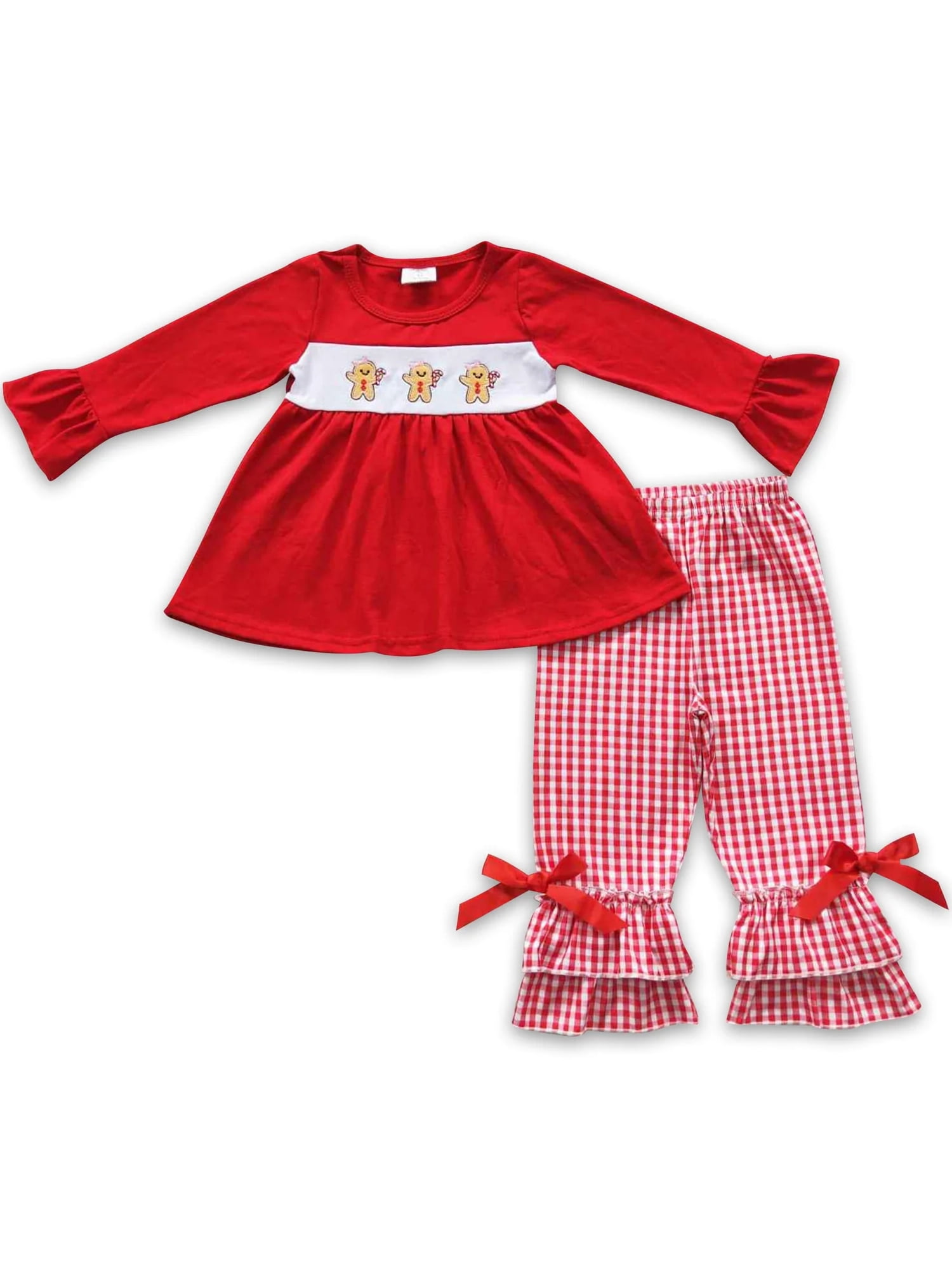 YAWOO Boutique Girls Clothing Set Red Plain Long Sleeve Cute Outfits ...