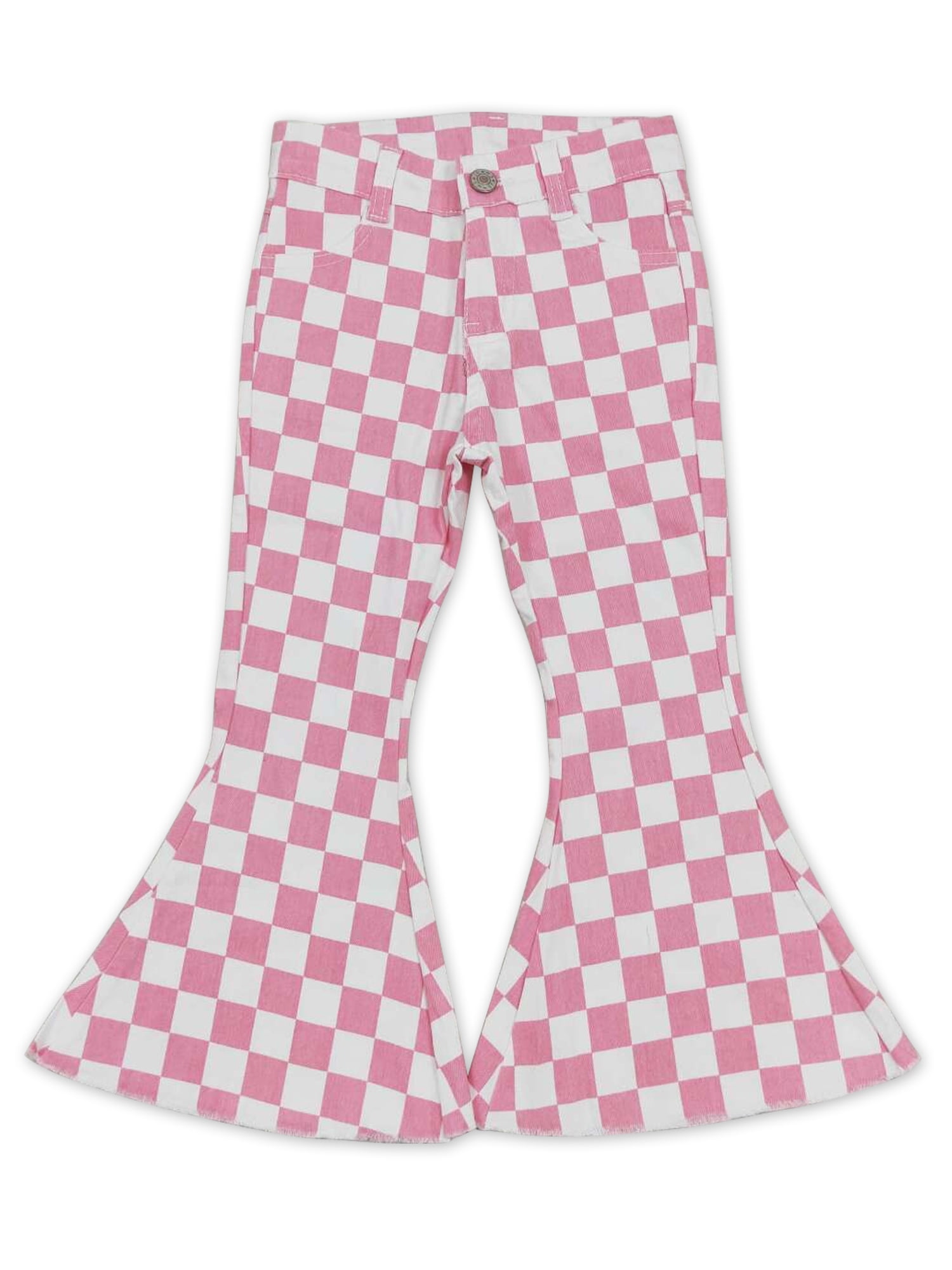 YAWOO Boutique Kids Girl Jeans Pink Plaid Flare Denim Pants,Sizes 6M ...