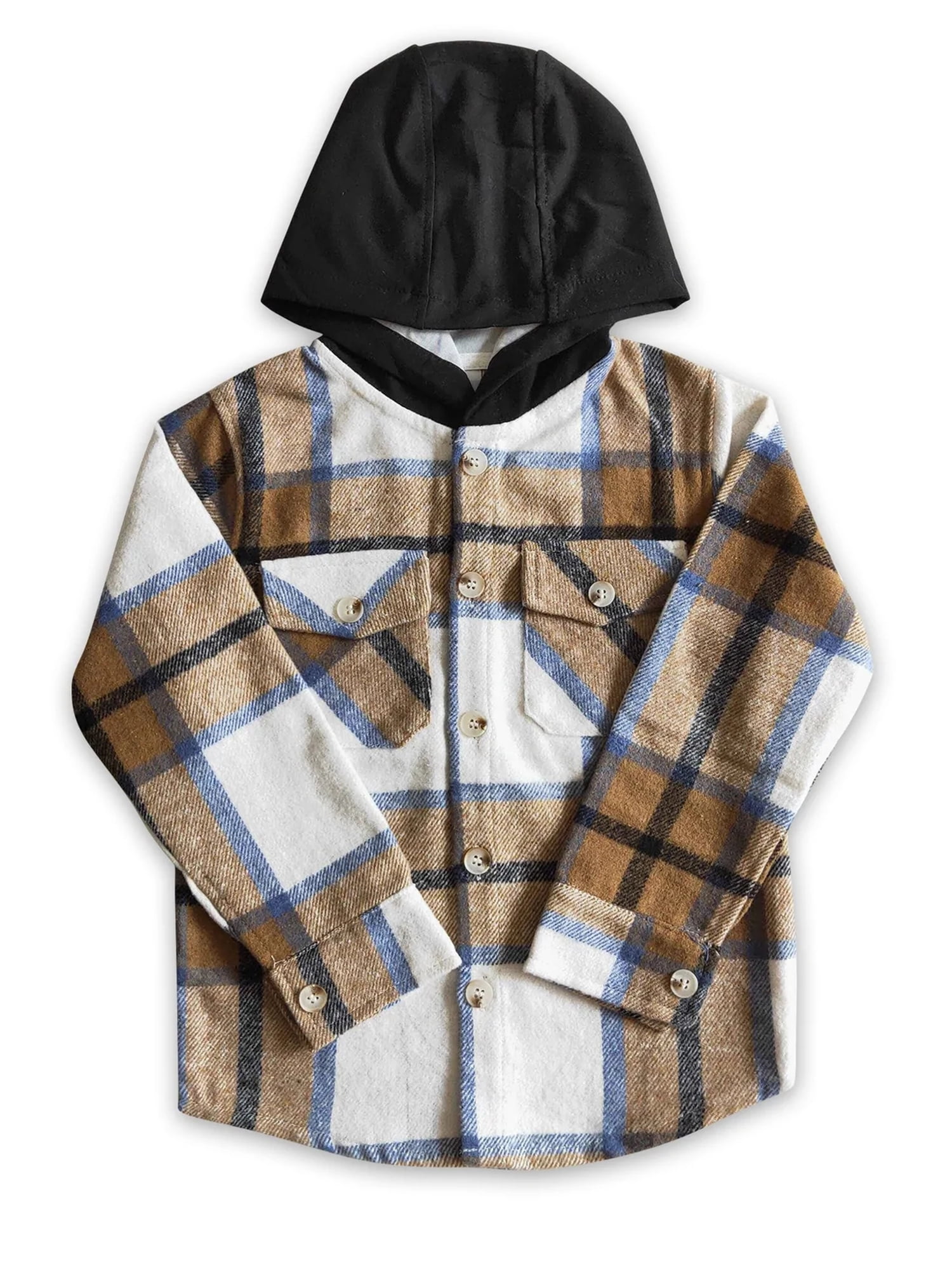 YAWOO Boys Long Sleeve Hoodie Button Plaid Flannel Shirt, Sizes 6M-16T ...