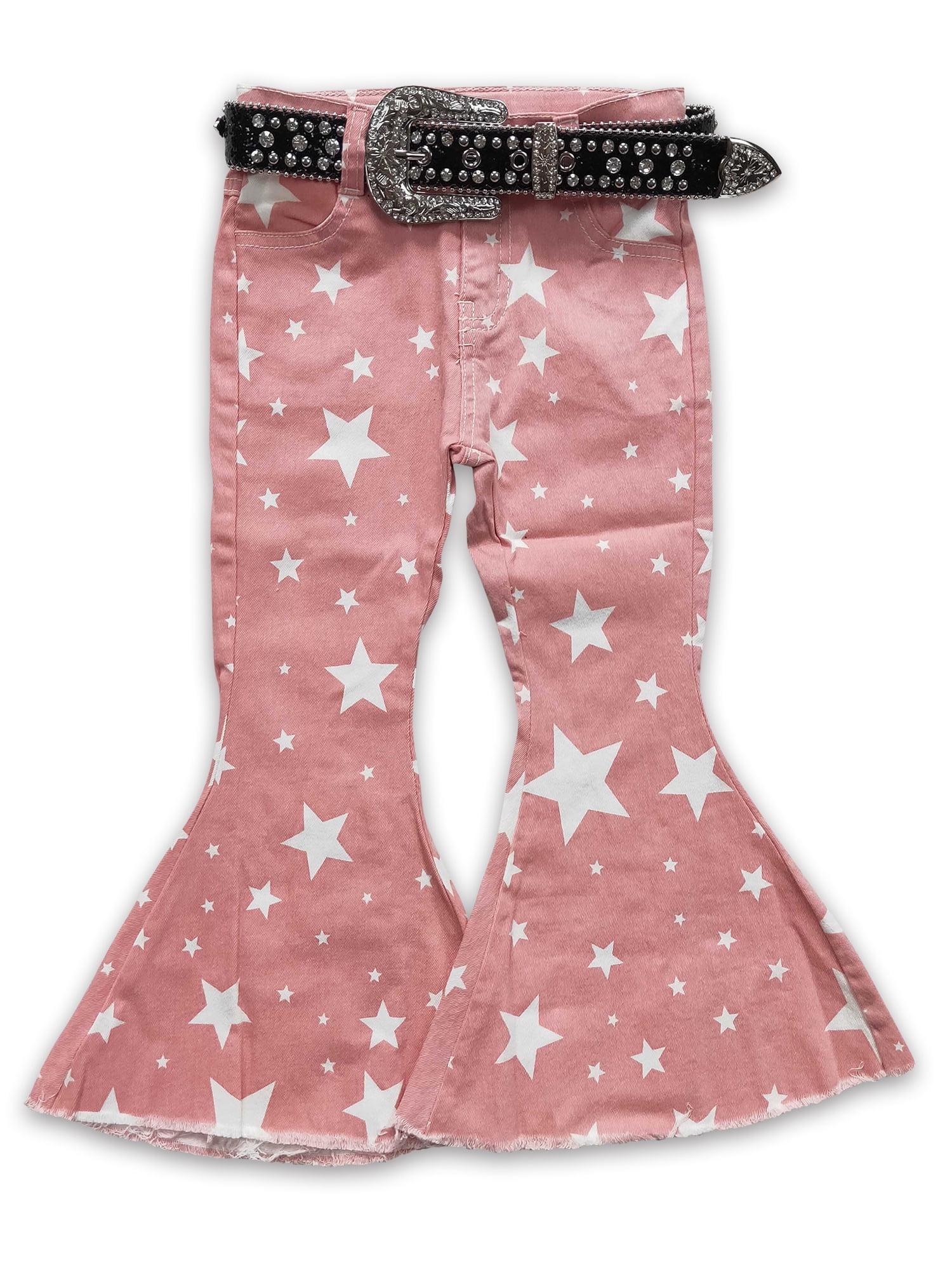 YAWOO Denim Pants Jeans Little Girls Jeans Star Print Pink Stylish Adjustable Waist Flared Jeans ...