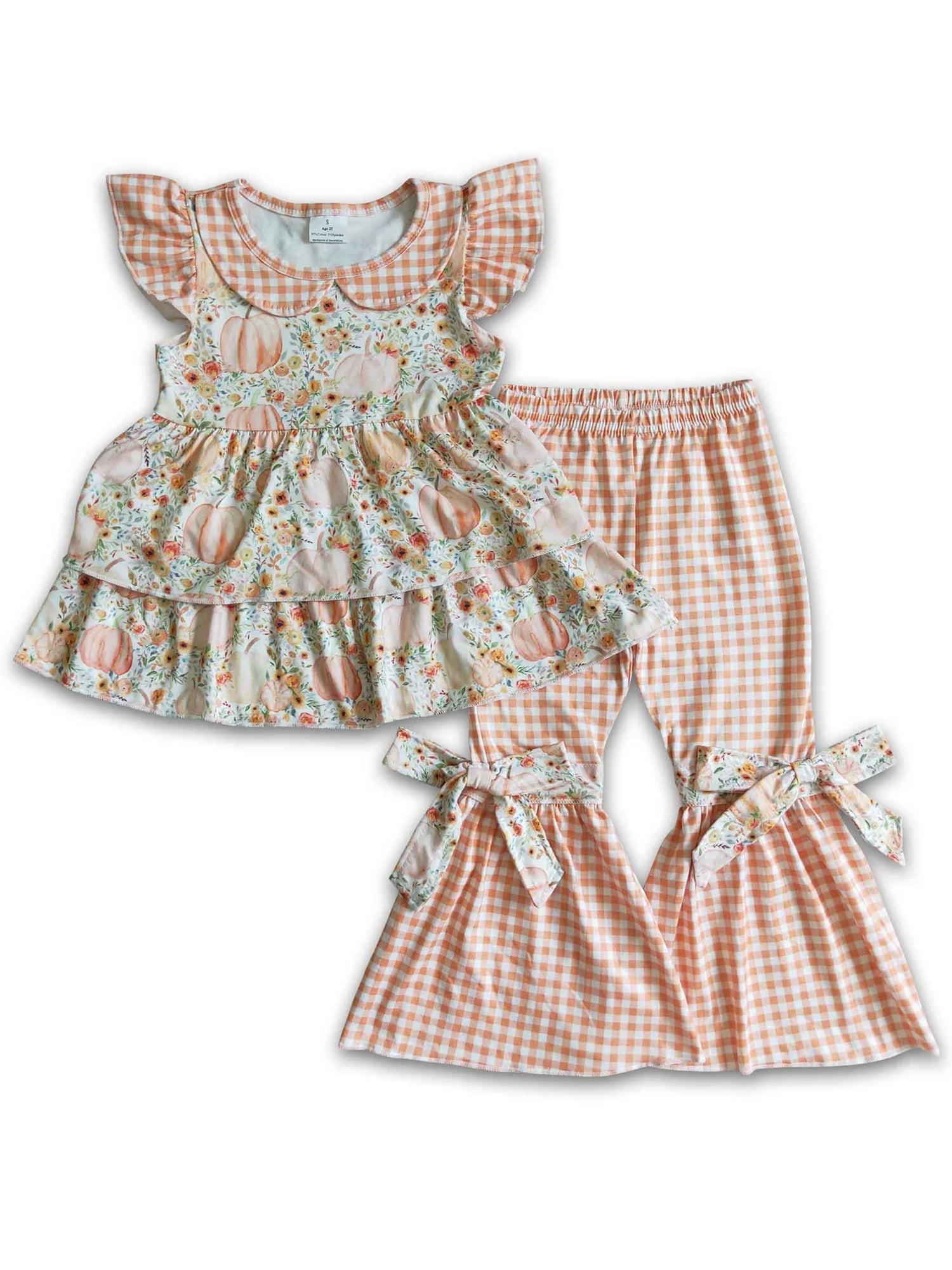 YAWOO Fall Pumpkin Baby Girls Clothing Set Bow Tie Boutique Kids Flare ...