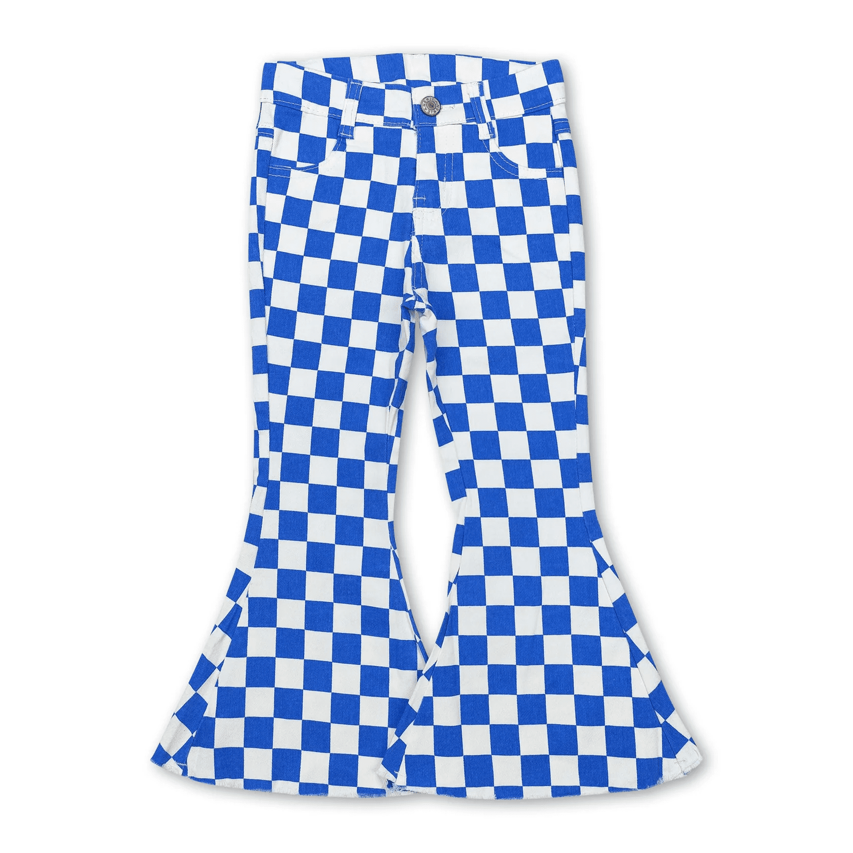 YAWOO Fashion Blue Plaid Little Girls Kids Jeans Flare Denim Pants 6M ...