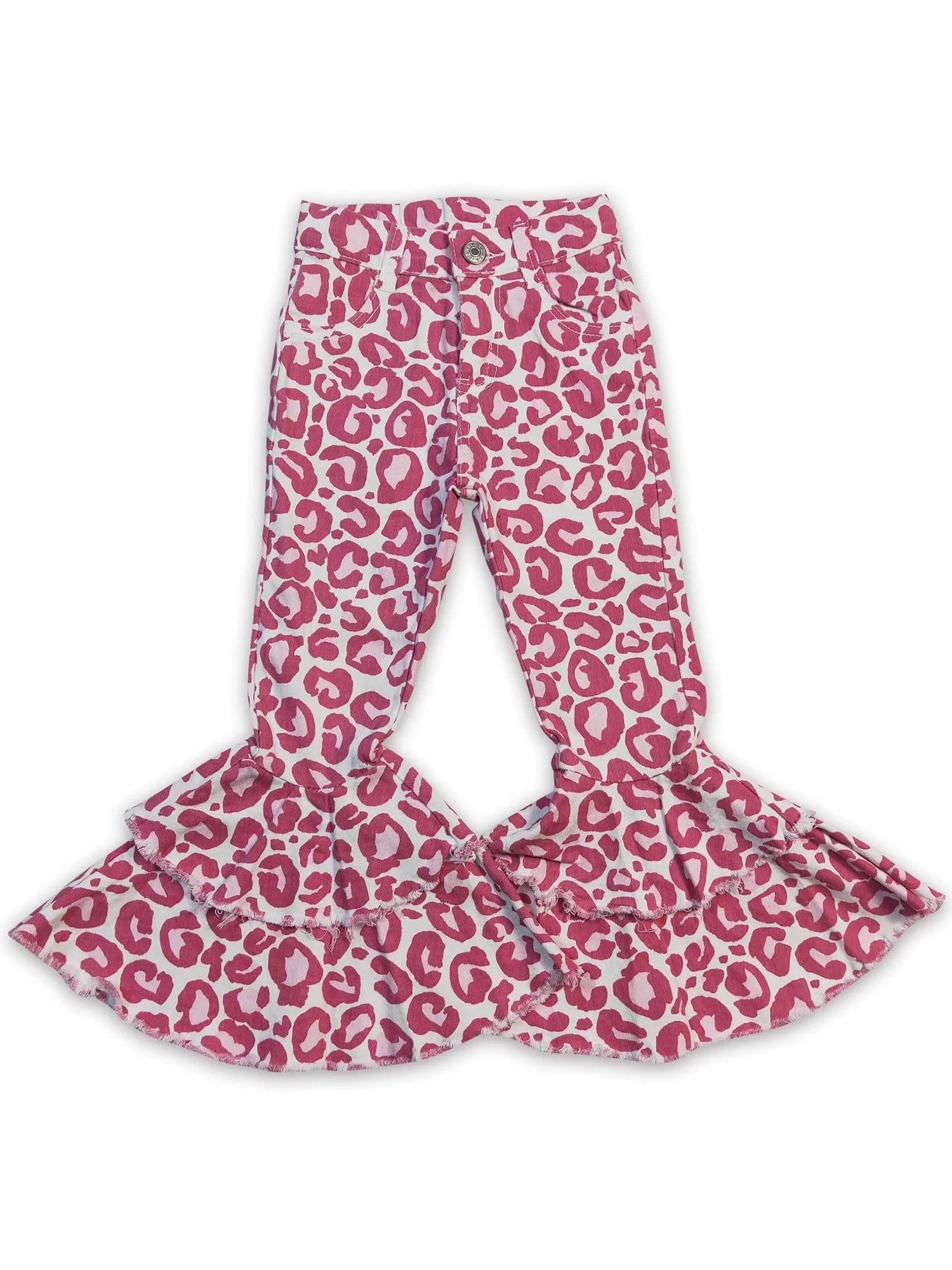 YAWOO Fashion Girl's Denim Flared Pants Pink Leopard Jeans Kids Pants ...