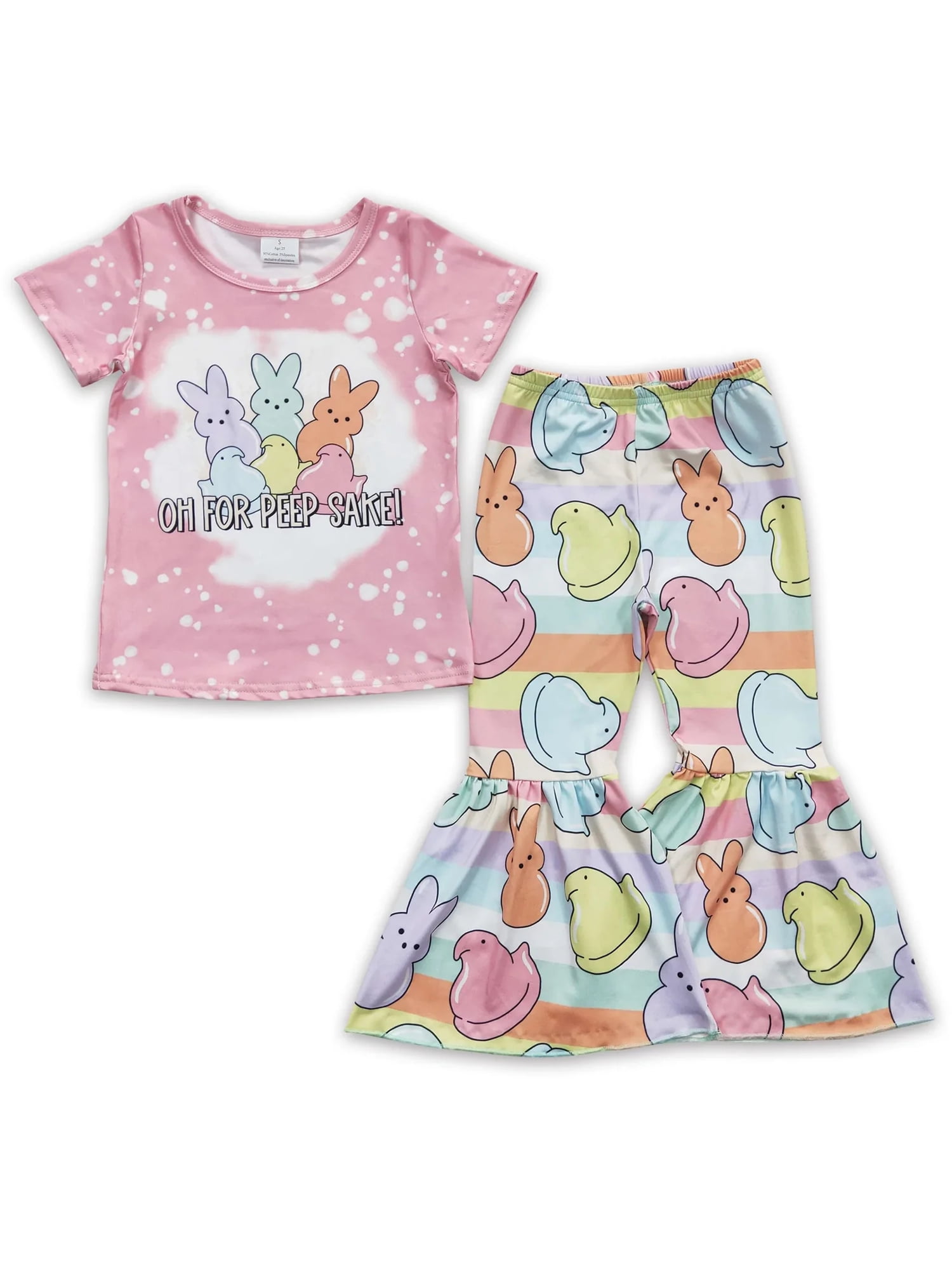 YAWOO Girl's Clothing Set Easter Bunny T-shirt Cute Flared Pants Two ...