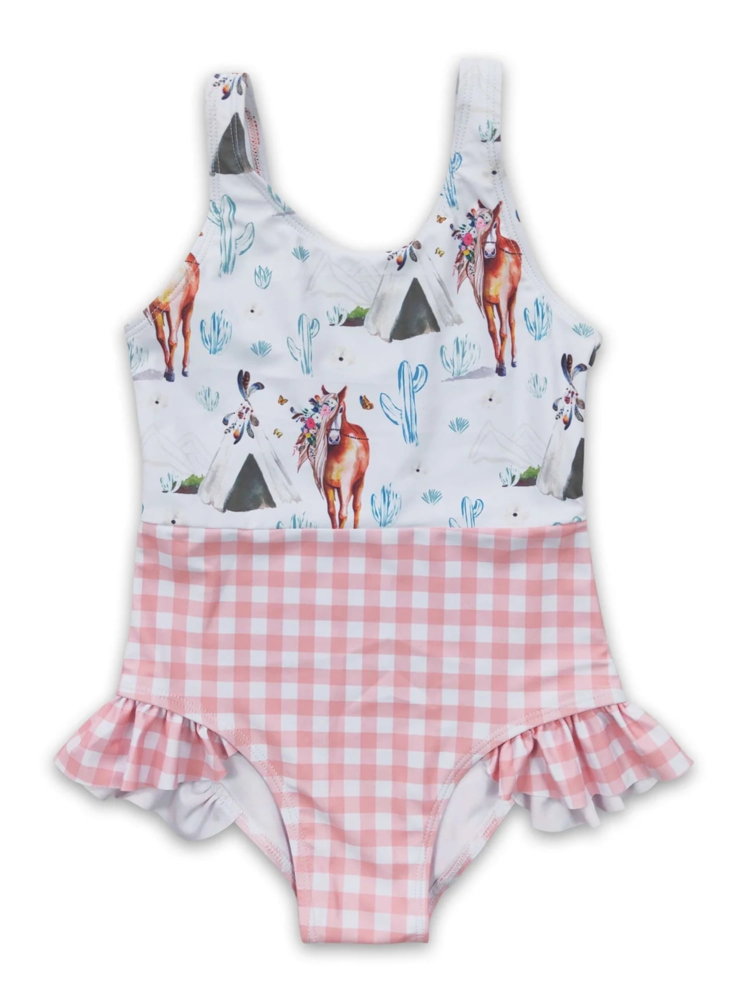 YAWOO Girls Cactus Pink Cute One Piece Swimsuit Ruffle Kids Bathing ...