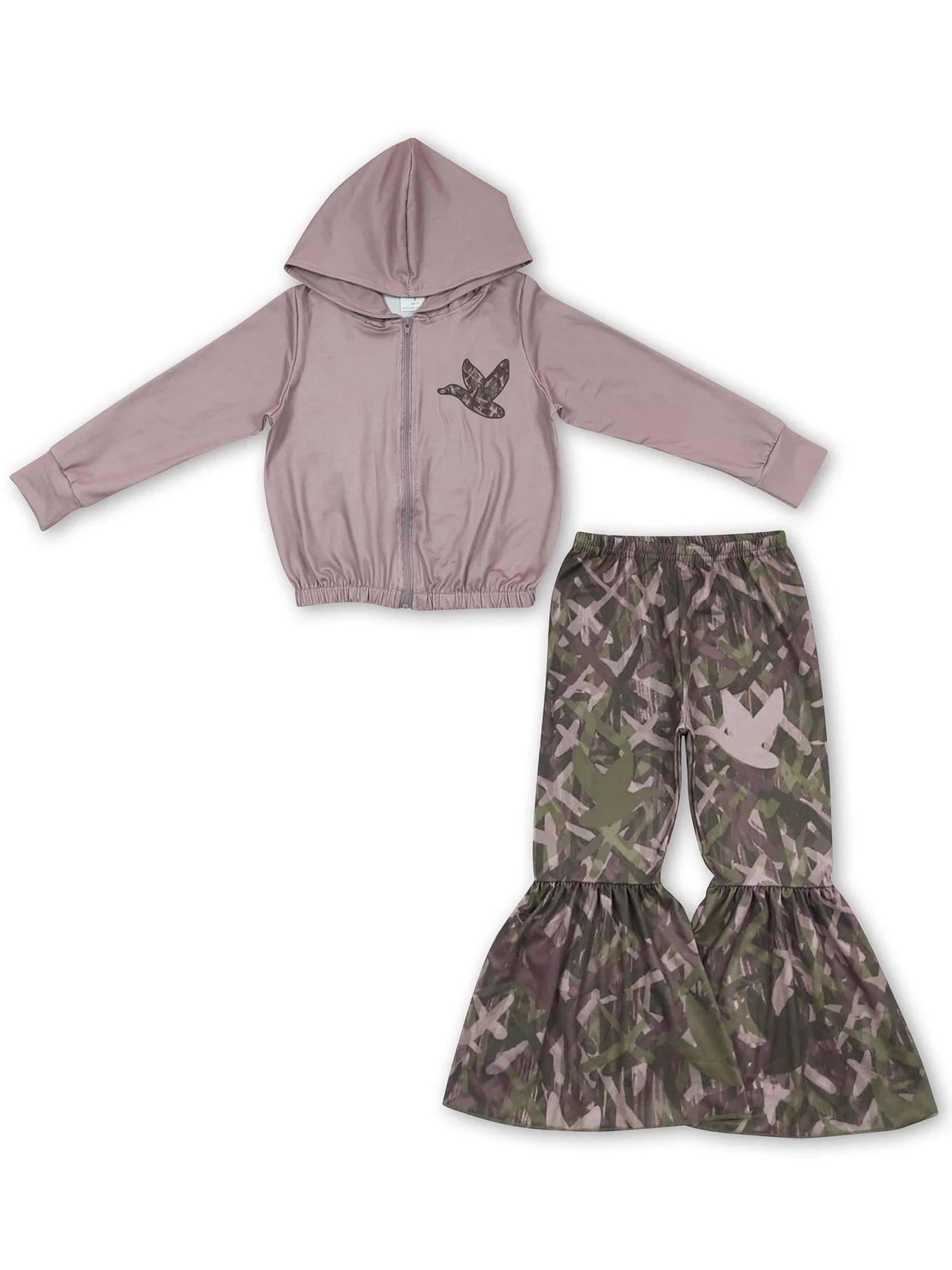 YAWOO Girls Clothing Camo Print Jacket Coat With Flare Pants 2 Pcs ...