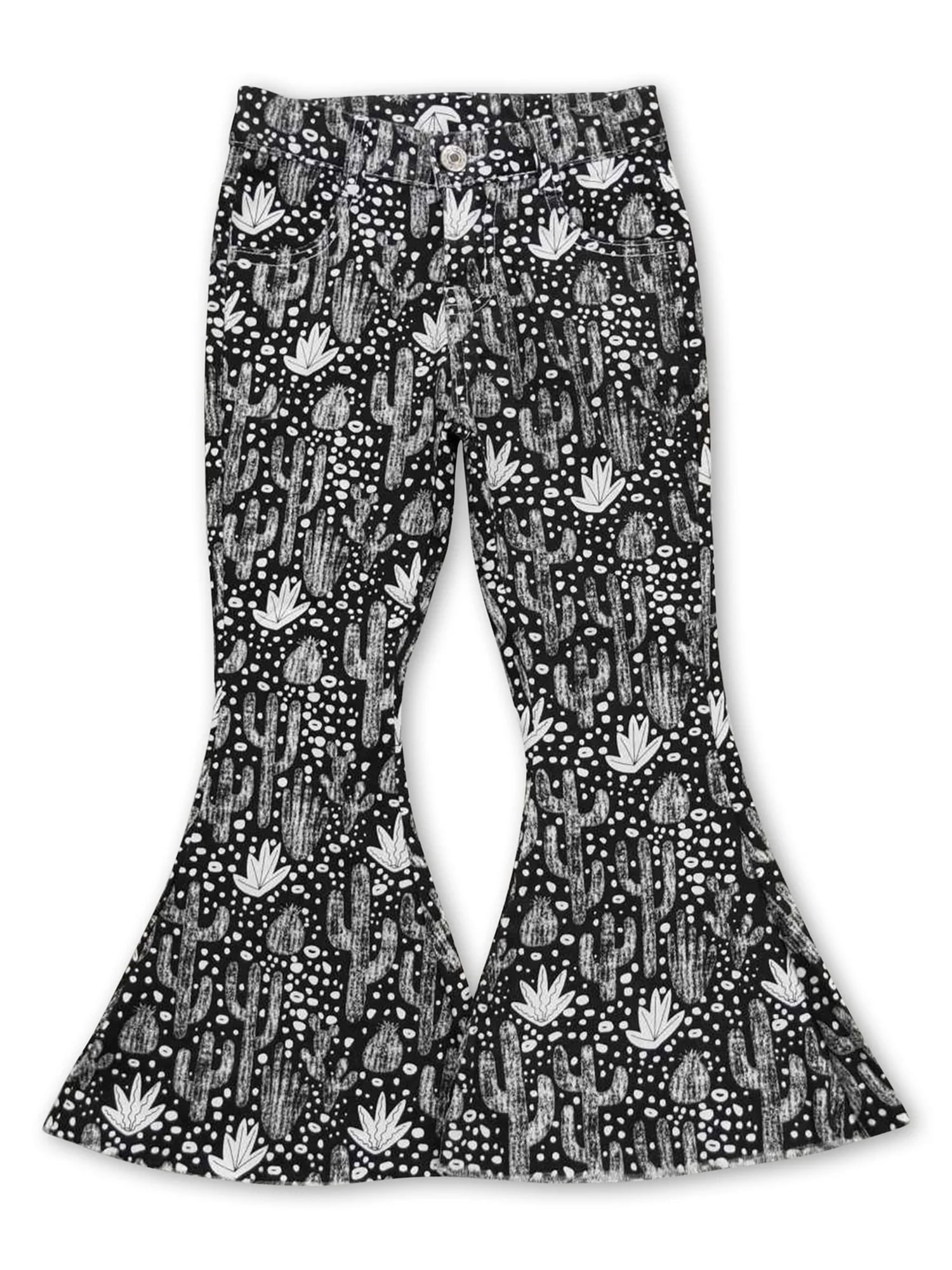 YAWOO Girls Jeans Print Logo Black Flare Denim Pants,Sizes 6M-20Years ...