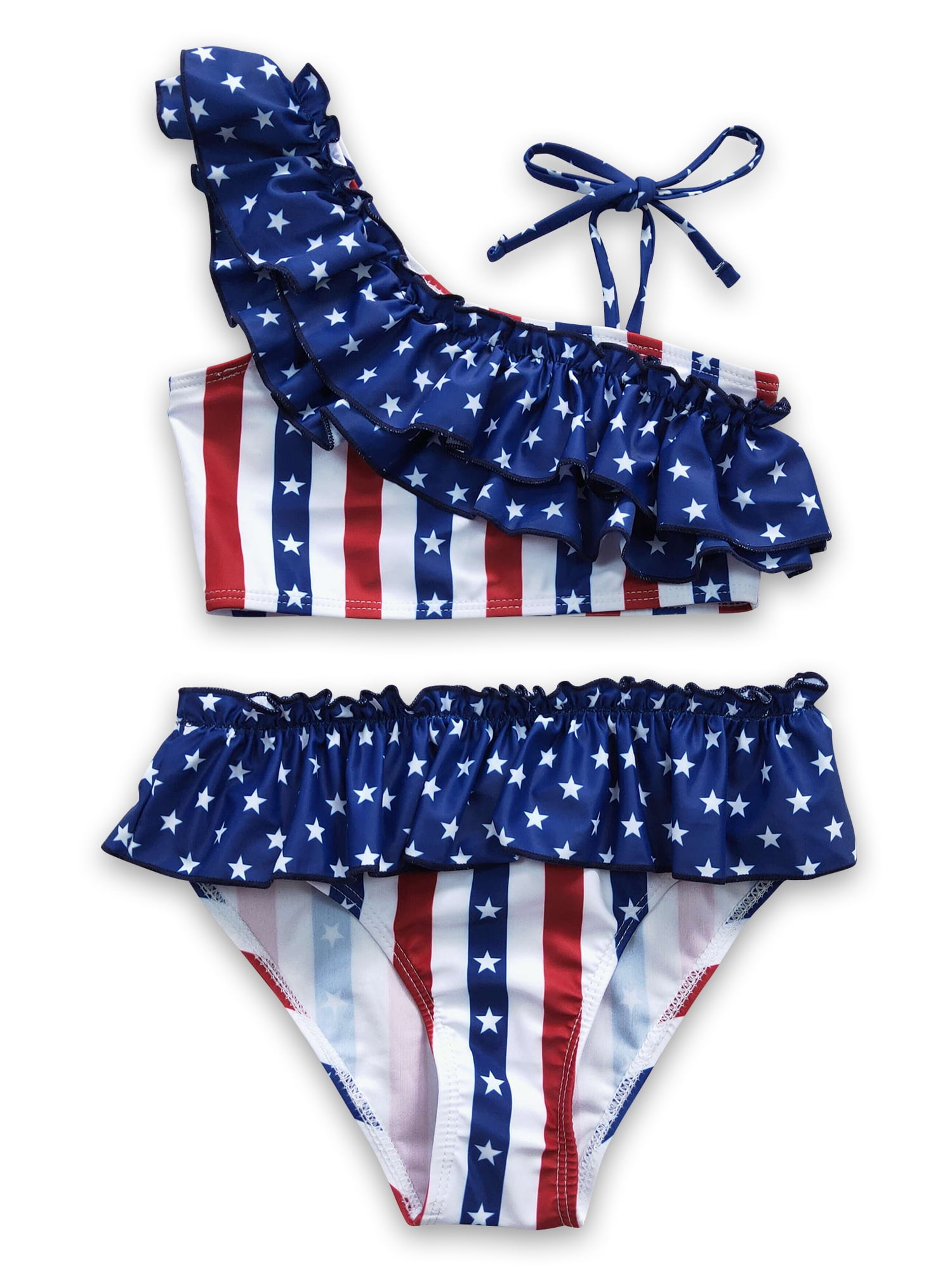 Yawoo Haan Girls' Ruffled One-Shoulder Tankini Swimsuit, 2-Piece Set ...