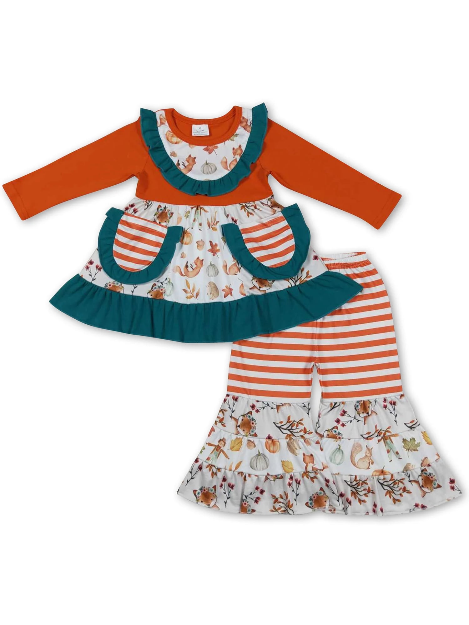 YAWOO Little Girls Fall Flower Print Pockets Boutique Kids Outfits ...