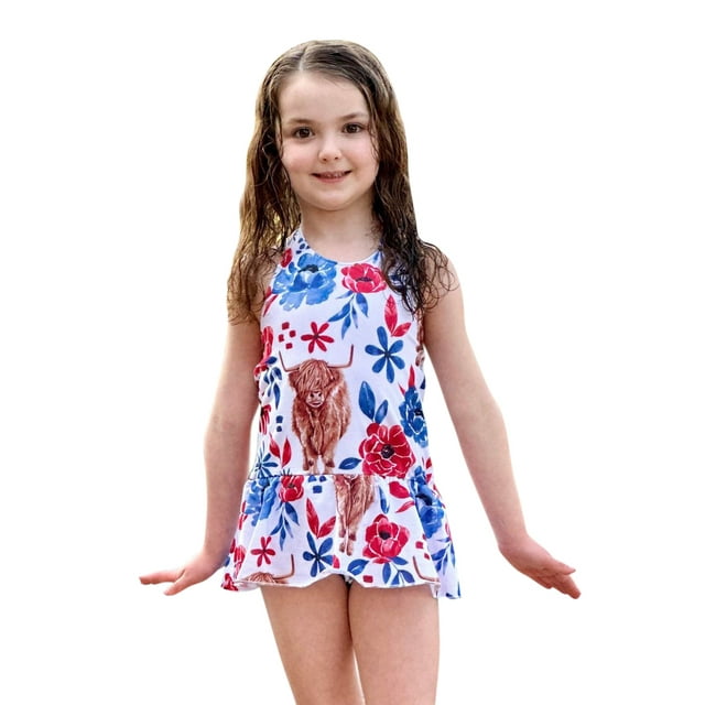 YAWOO Summer Girls' Swimwear Western Cow Fashion Swimsuit One Piece ...