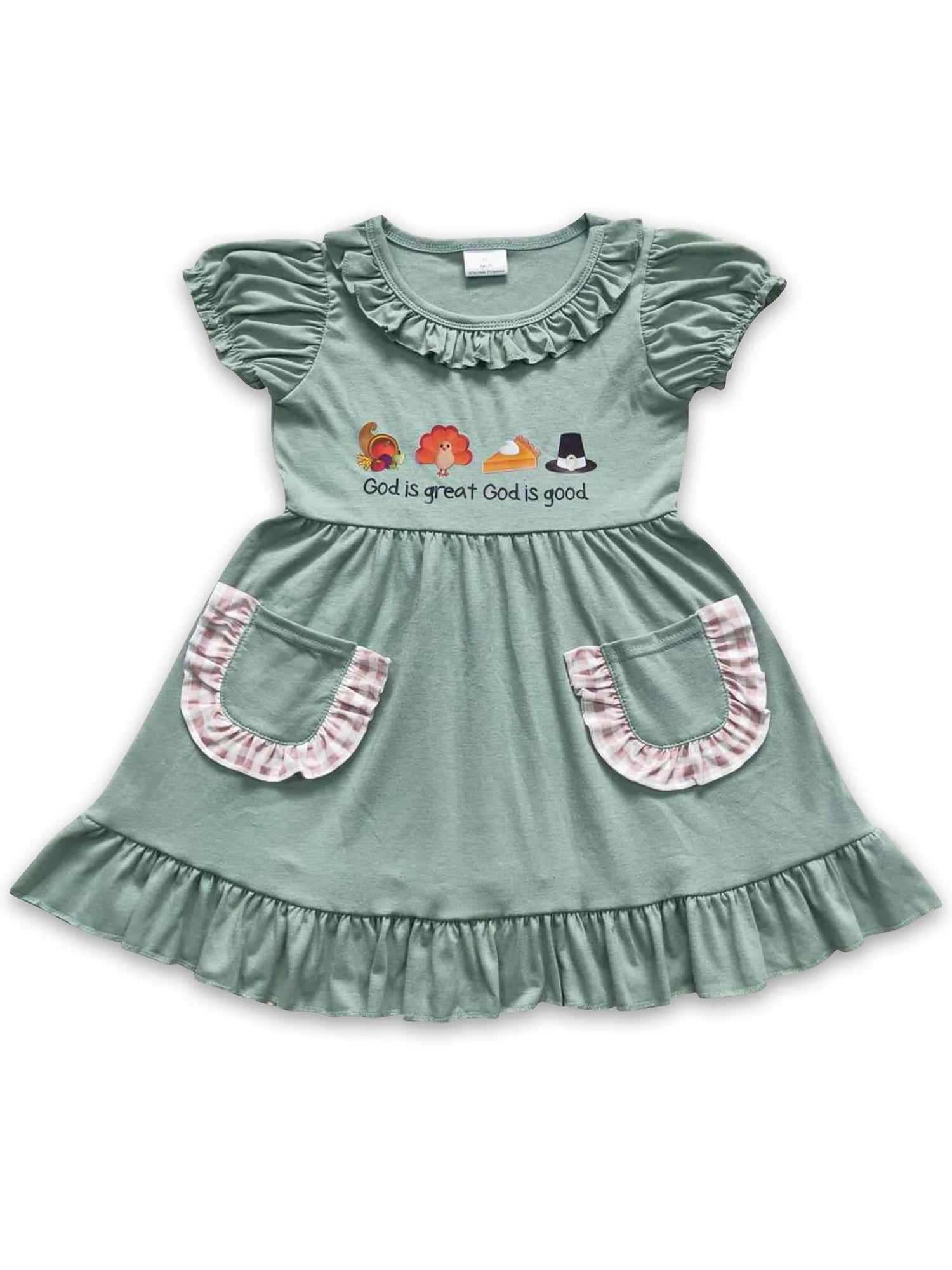 YAWOO Thanksgiving Day Turkey Vinyl Girl's Ruffle Kids Dress,Sizes 3M ...