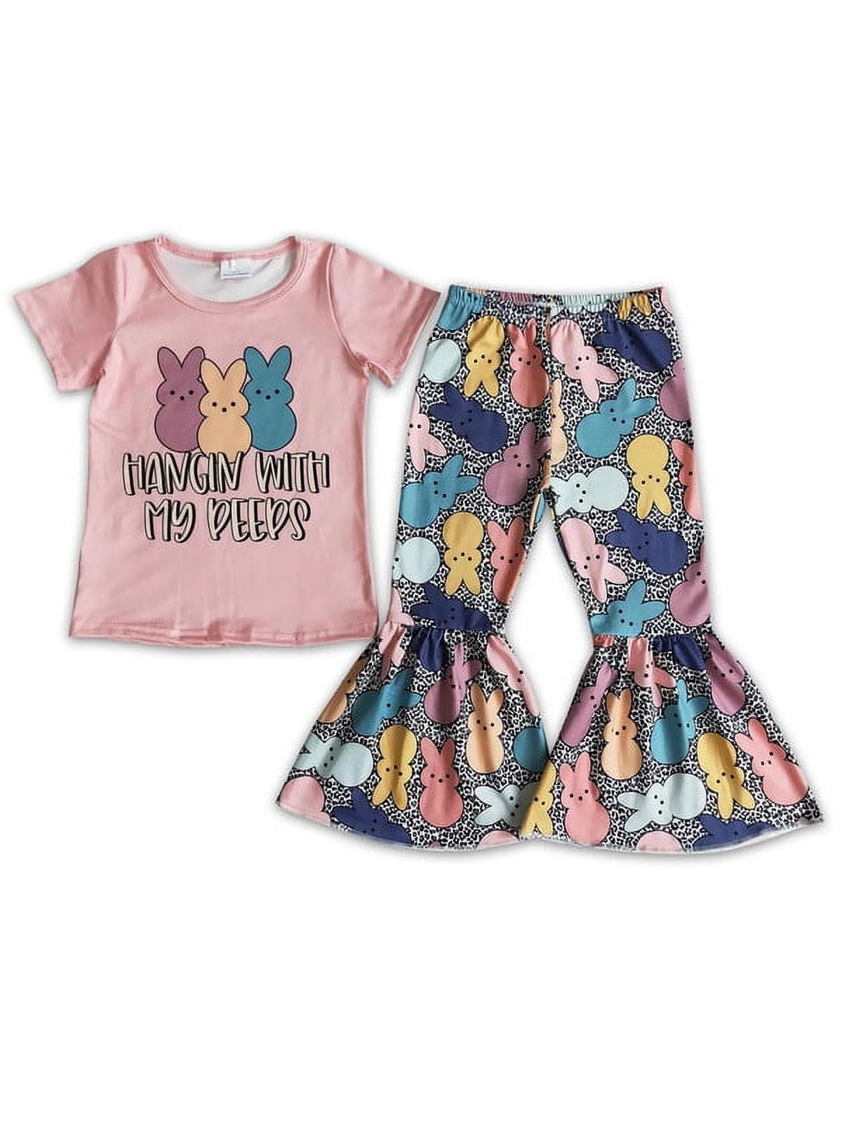 YAWOO Toddler Baby Girls Easter Clothing Sets Bunny T-shirt Flared ...