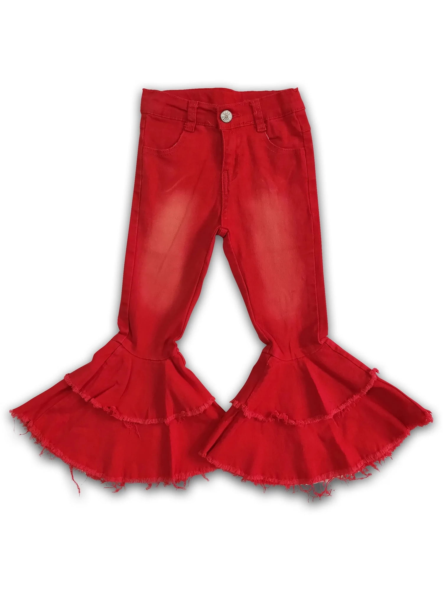 YAWOO Toddler Little Girls Red Stylish Kids Jeans Flared Denim Pants 6M ...