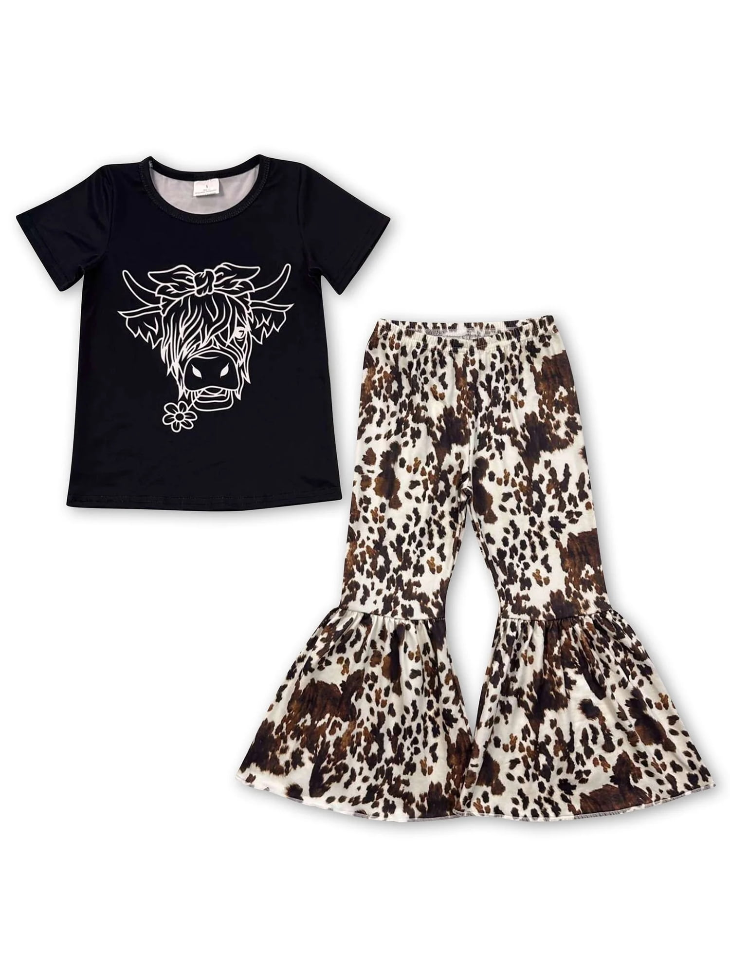 YAWOO Western Girls Clothing Cow Print Flare Pants 2pcs Outfits,Sizes ...