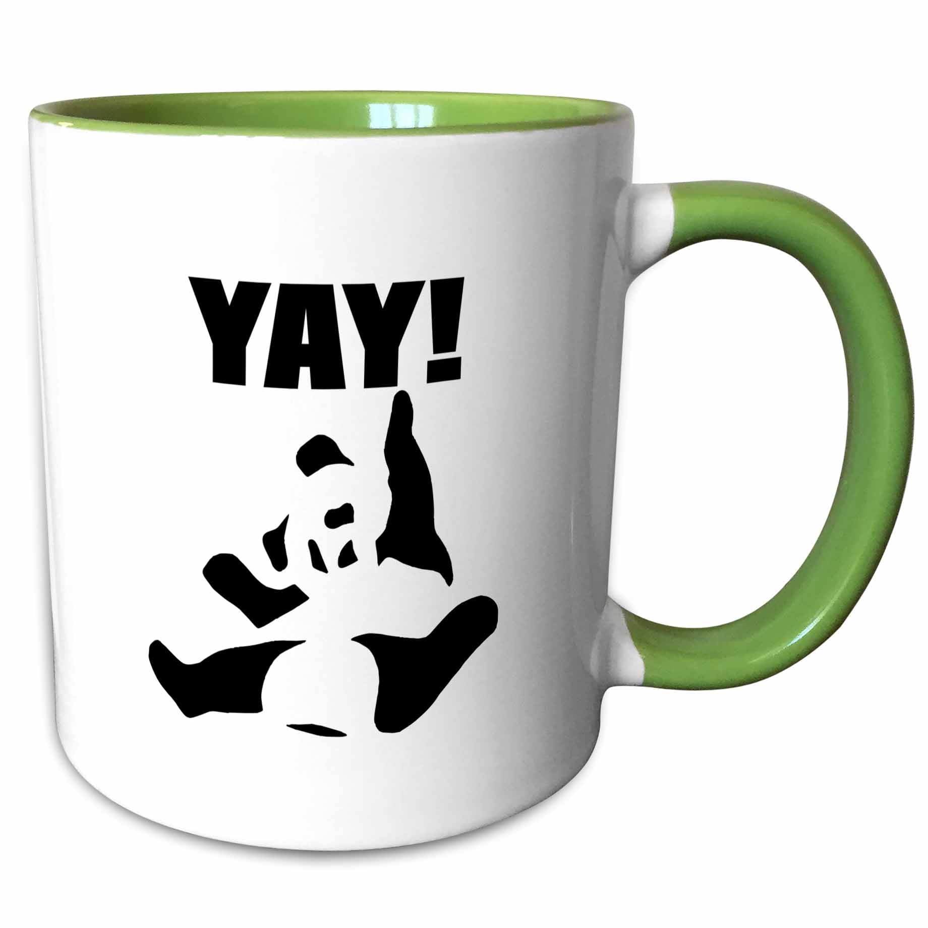 YAY- Funny Happy Panda Design in Black and White 15oz Two-Tone Green ...