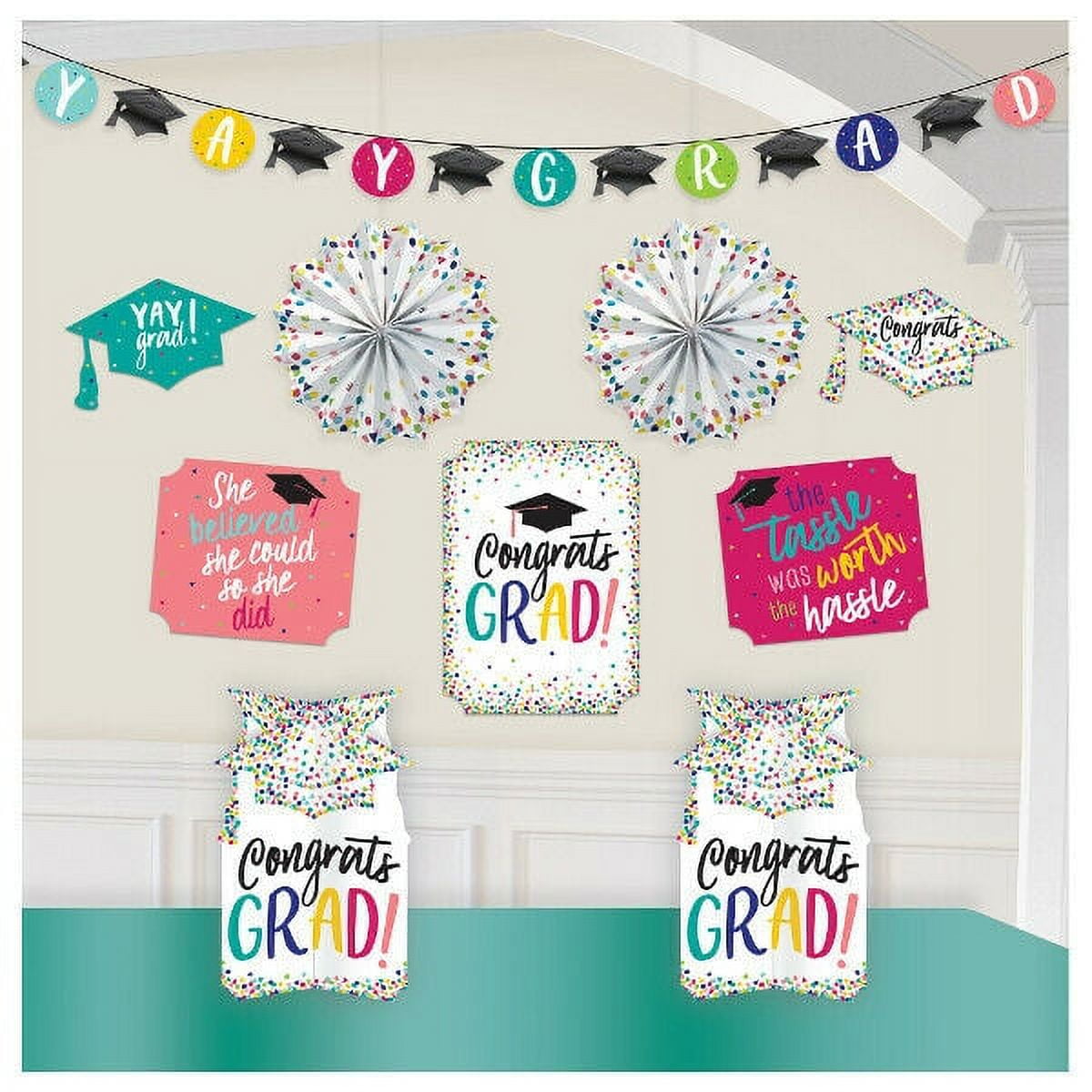 YAY Grad Room Decorating Kit Graduation Party Decorations Banner Table ...