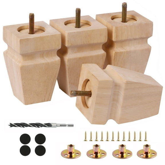 LAVANE 8 inch / 20cm Wooden Furniture Legs, Set of 4 Solid Wood Carved ...