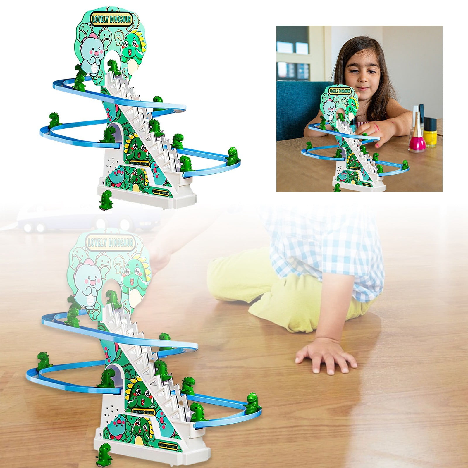 YAYUBA 11.22''Dinosaur Race Game Toy Playful Musical Roller Coaster ...