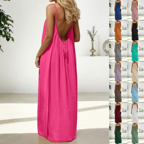 YAYUBA Backless Cami Dresses for Women Cami Lounge Dress Backless Solid ...