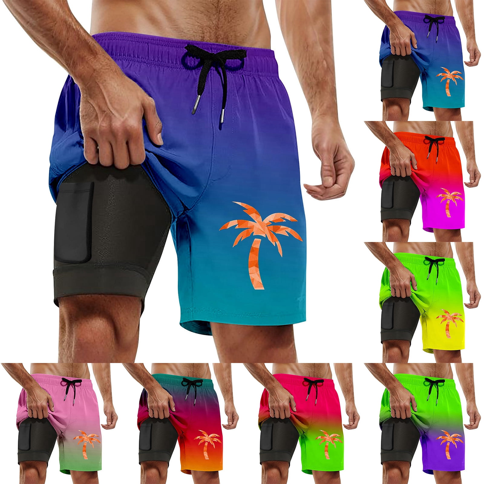 YAYUBA Big and Tall Swim Trunks for Men 5xl 2 In 1 Compression Liner ...