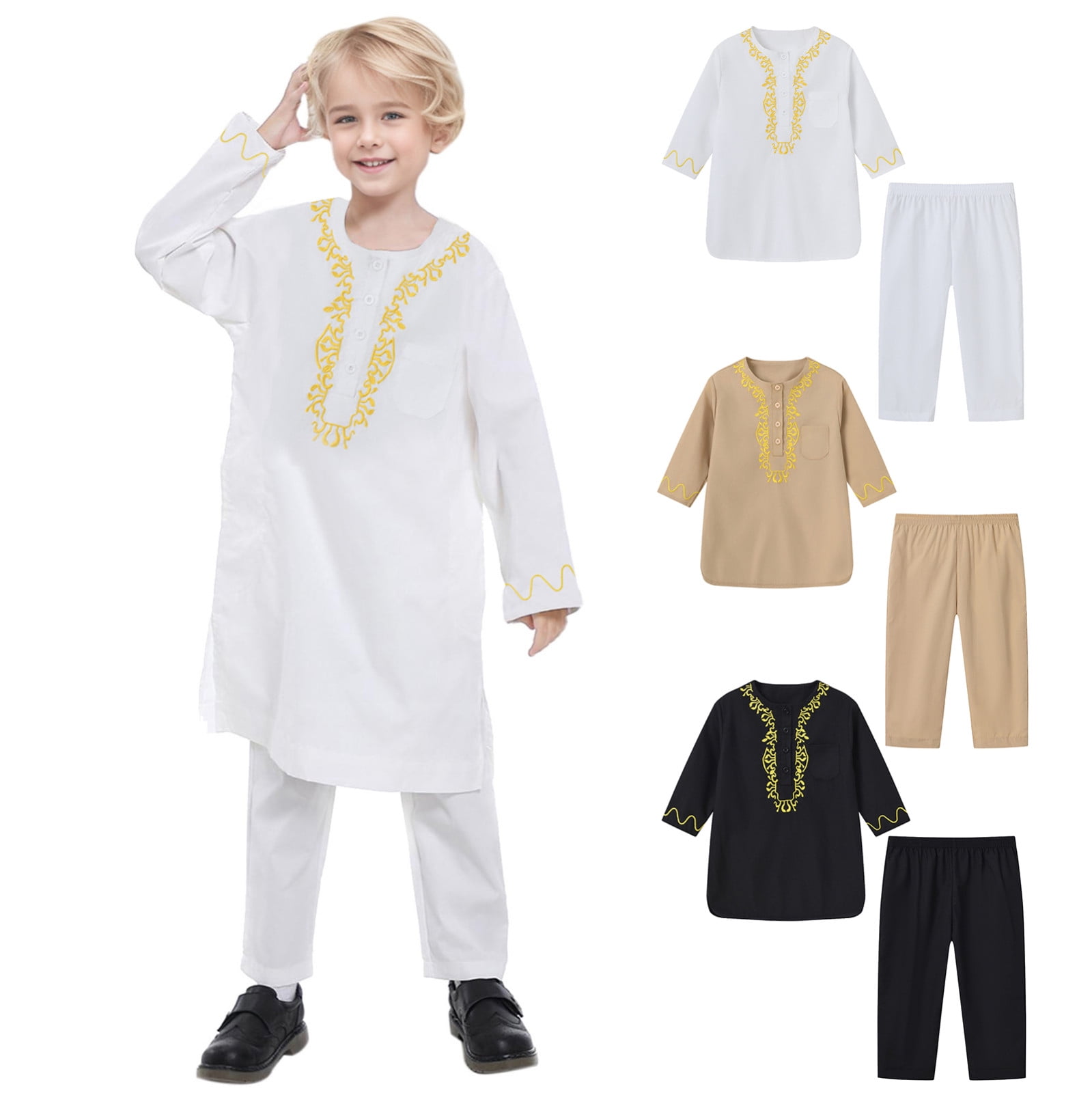YAYUBA Boy's Saudi Arabic Long Sleeve Robe Ramadan Muslim Dress Middle ...