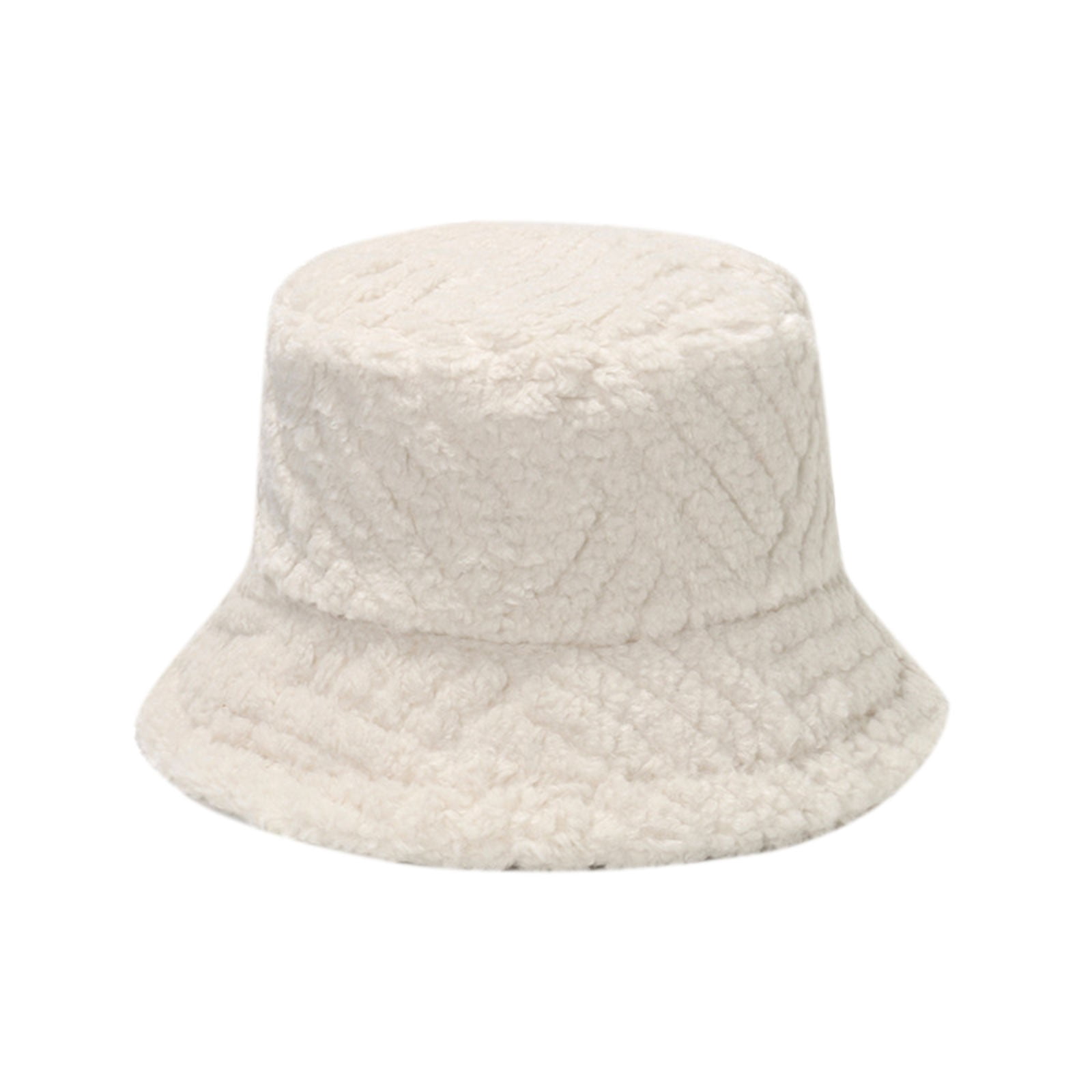 YAYUBA Bucket Hat,Lamb Wool Plush Hats Solid Color Wide Brims Caps Fall ...