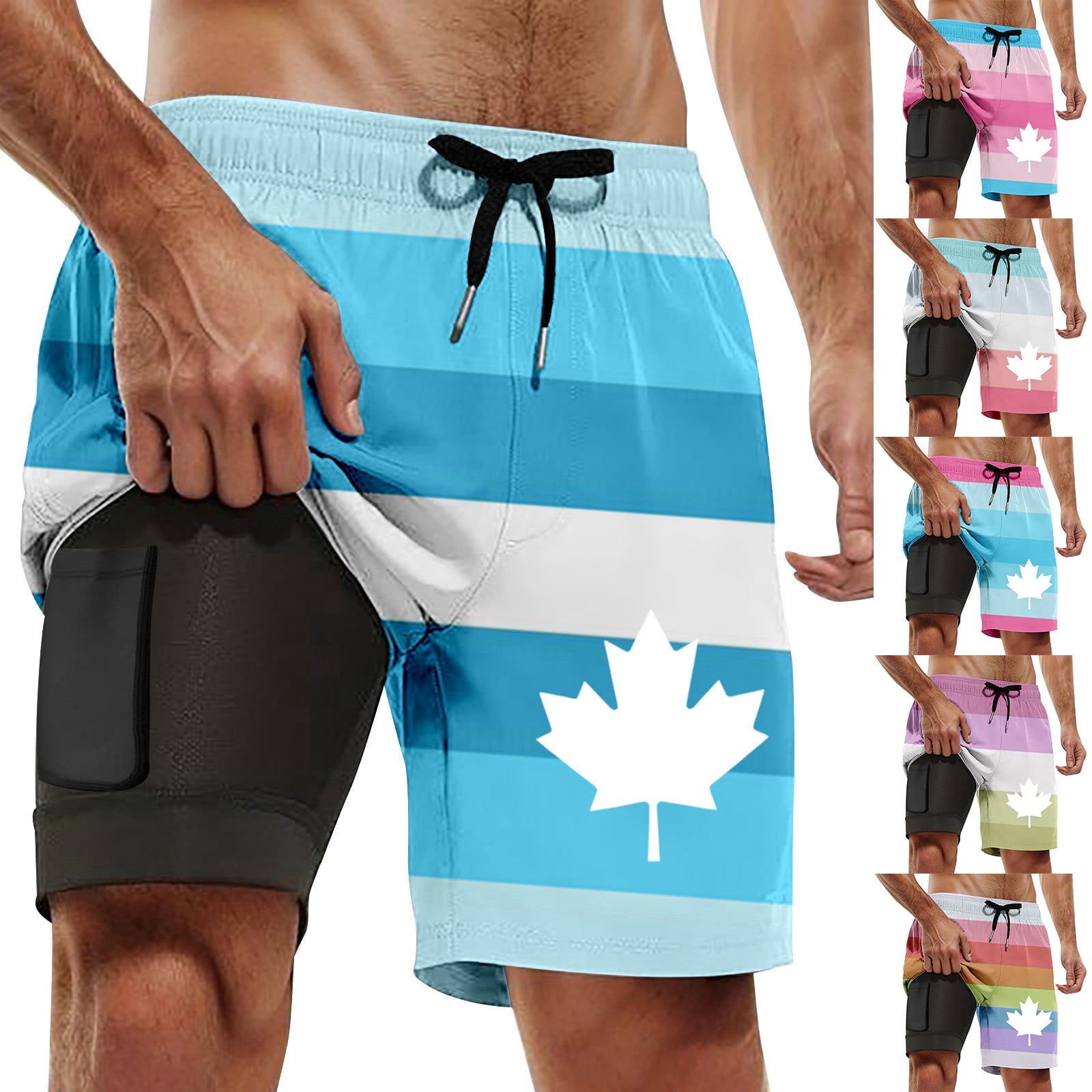 YAYUBA Camo Swim Trunks Men 2 In 1 with Compression Liner Quick Dry ...