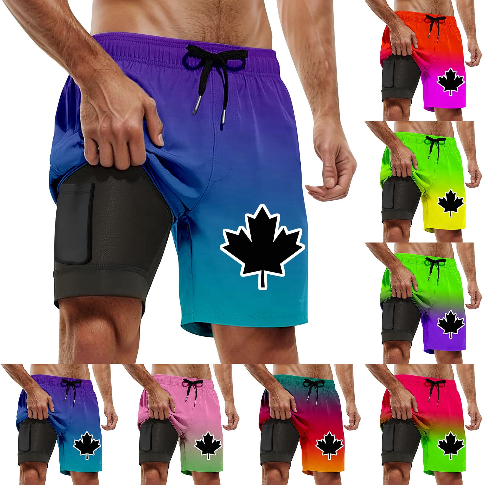 YAYUBA Camo Swim Trunks for Men 2 In 1 Liner Compression Quick Dry ...