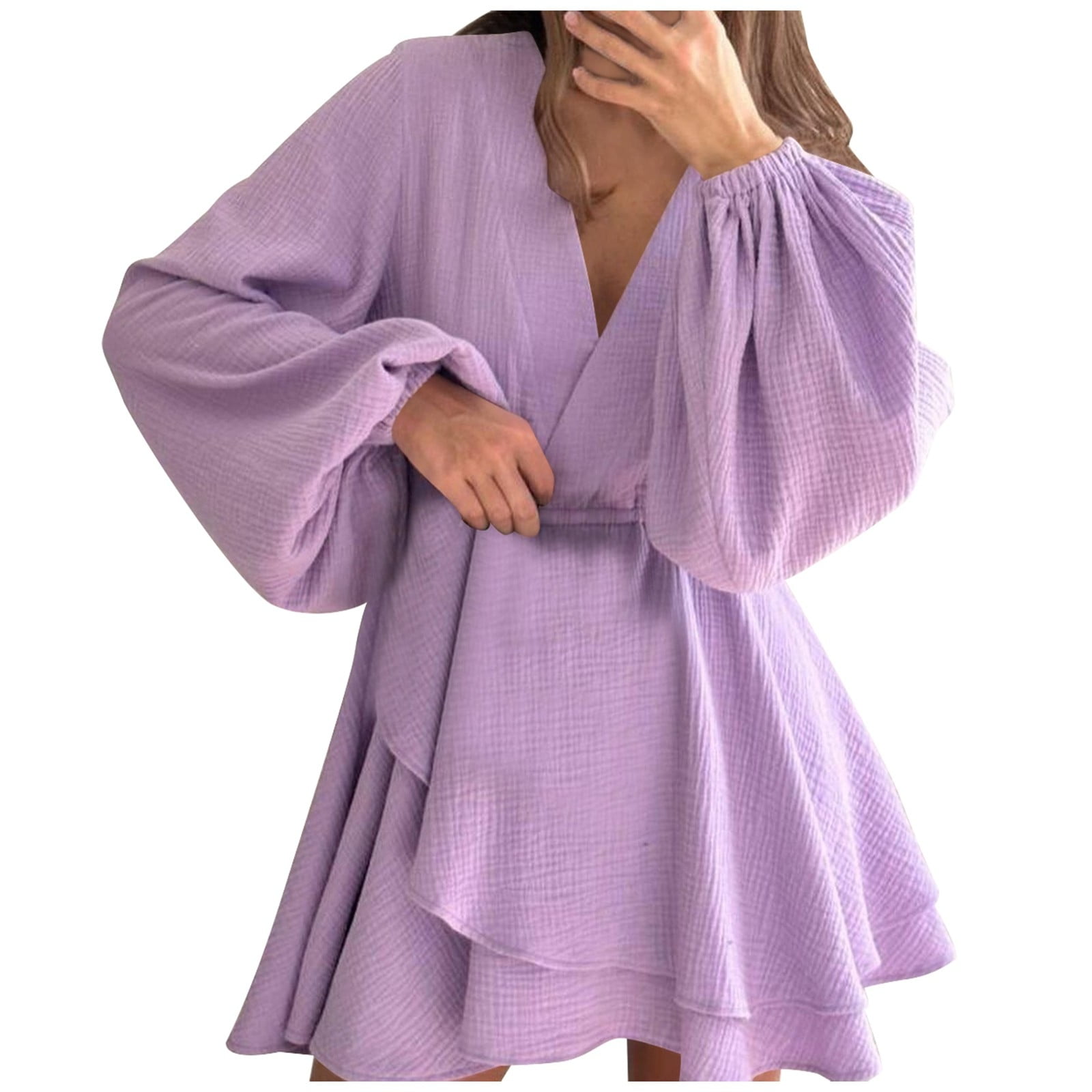 YAYUBA Casual Dresses for Women V Neck Elastic Waist Fashion Design ...