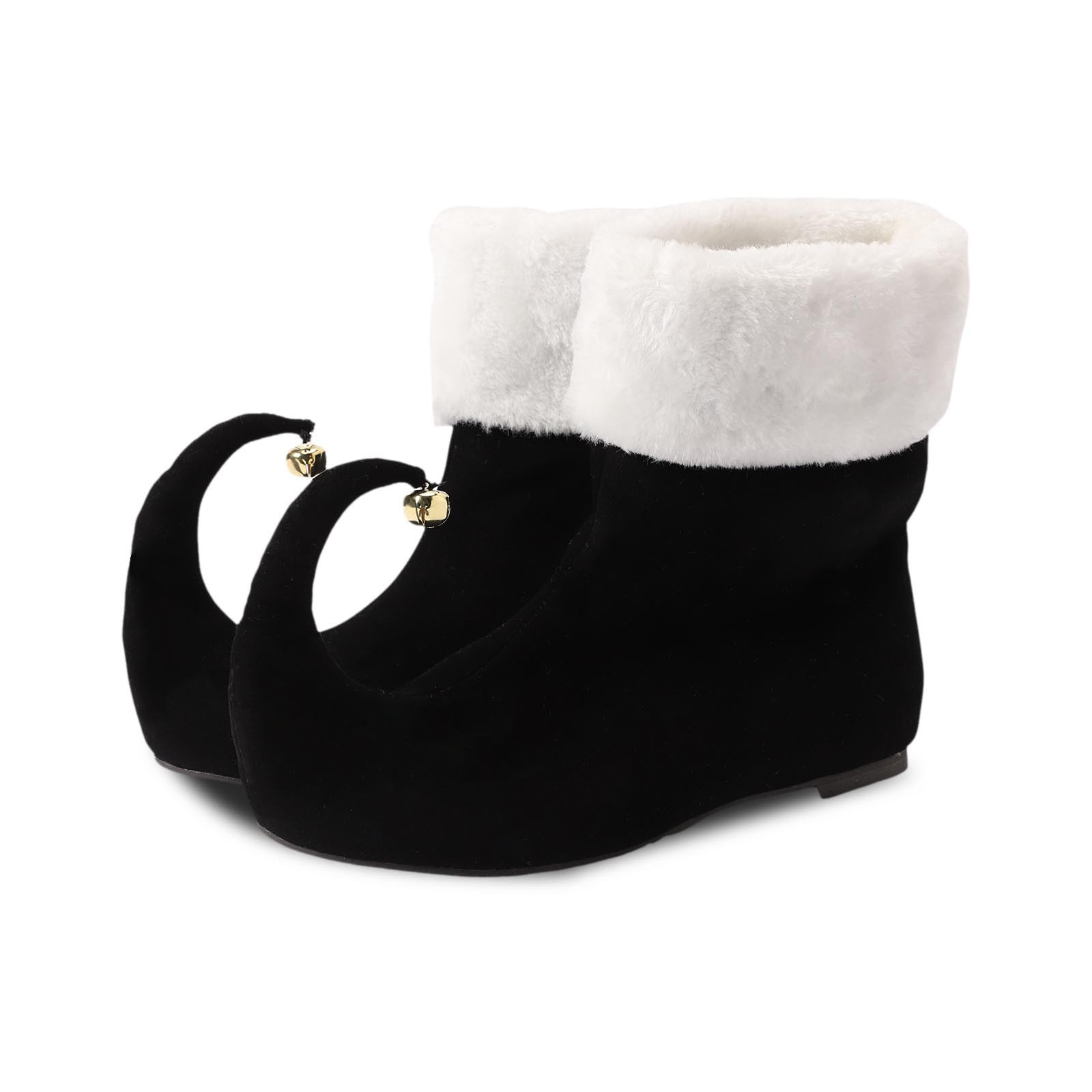 YAYUBA Christmas Costume Shoes Red Velvet Shoes with Jingle Bells Xmas ...