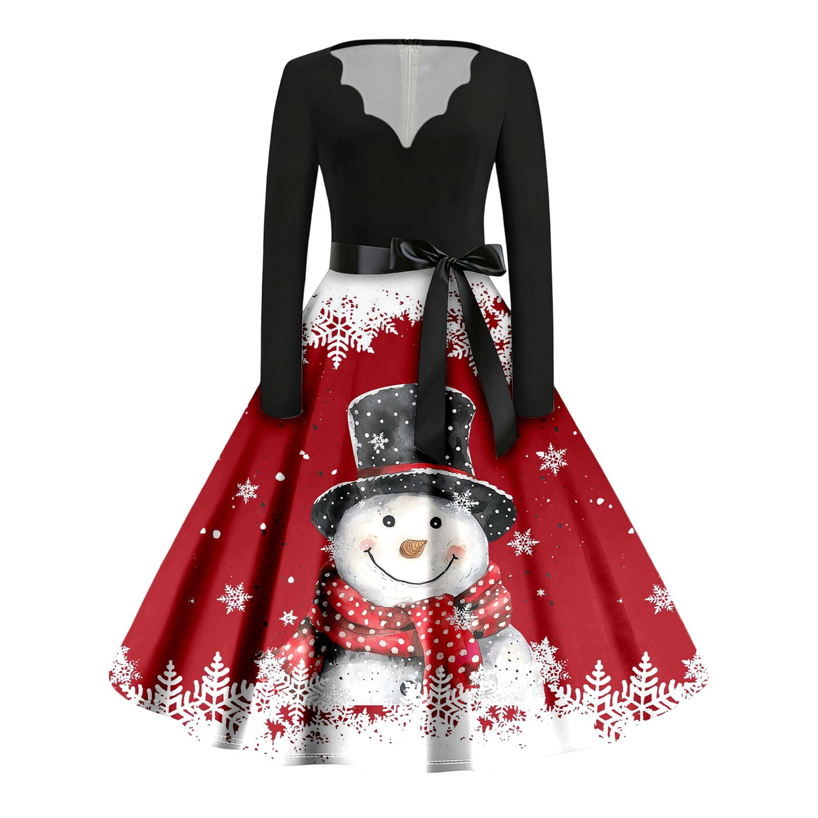 YAYUBA Christmas Dresses for Women Long Sleeve Pleated Prom Hepburn ...