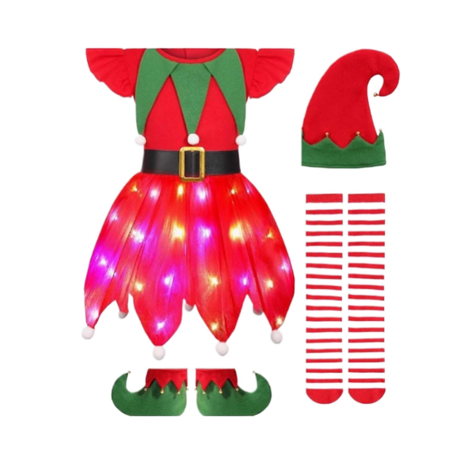 YAYUBA Girls Christmas Dress Elf Dress Outfits for Girls Kids LED Light ...