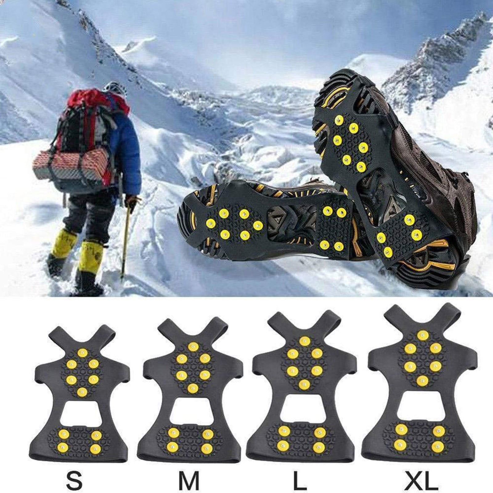 YAYUBA Ice Cleats Grippers for Shoes and Boots 24 Teeth Crampons 10 ...