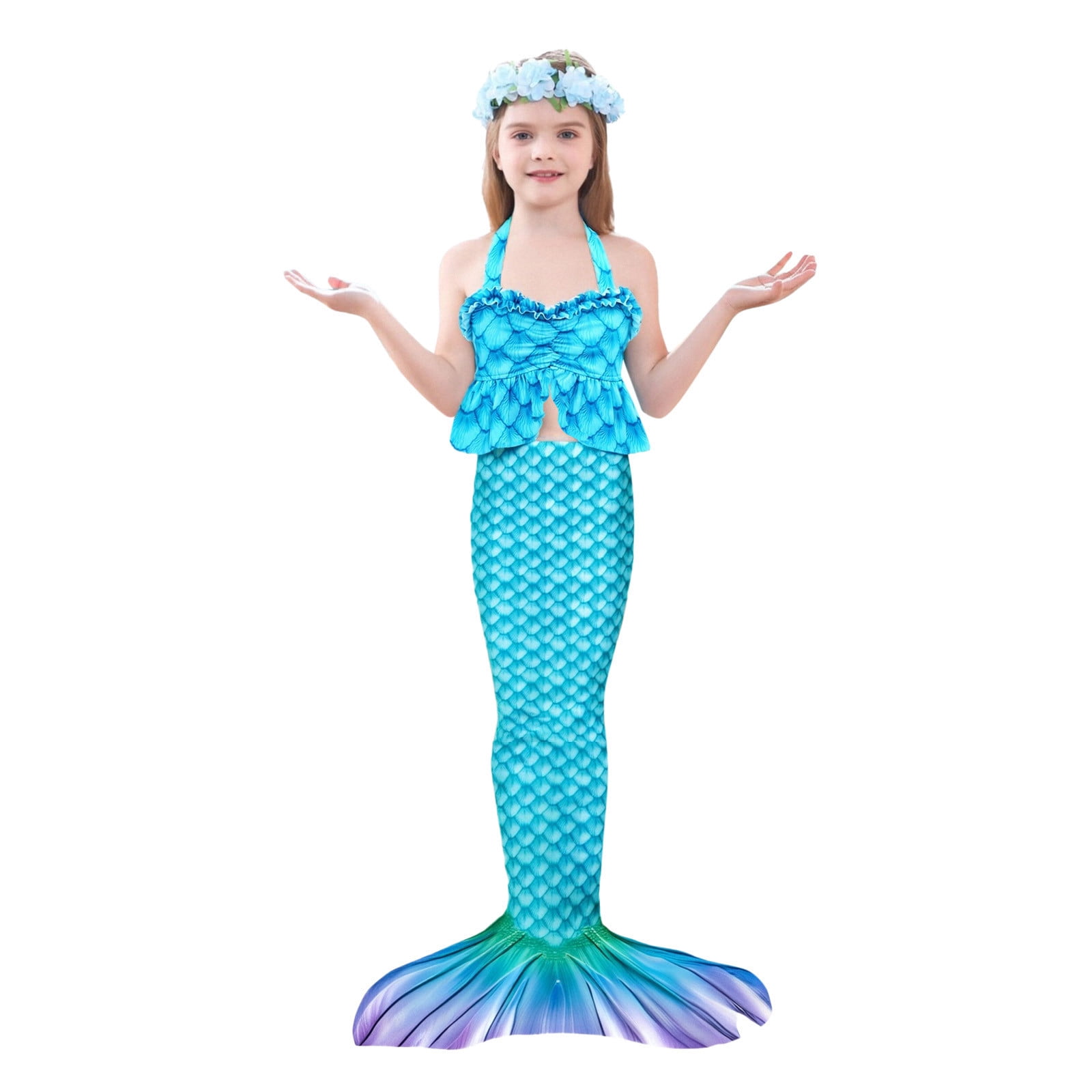 YAYUBA Kid Girl Tail 3 Piece Set Swimsuit for Girls Tankini Fishscale ...