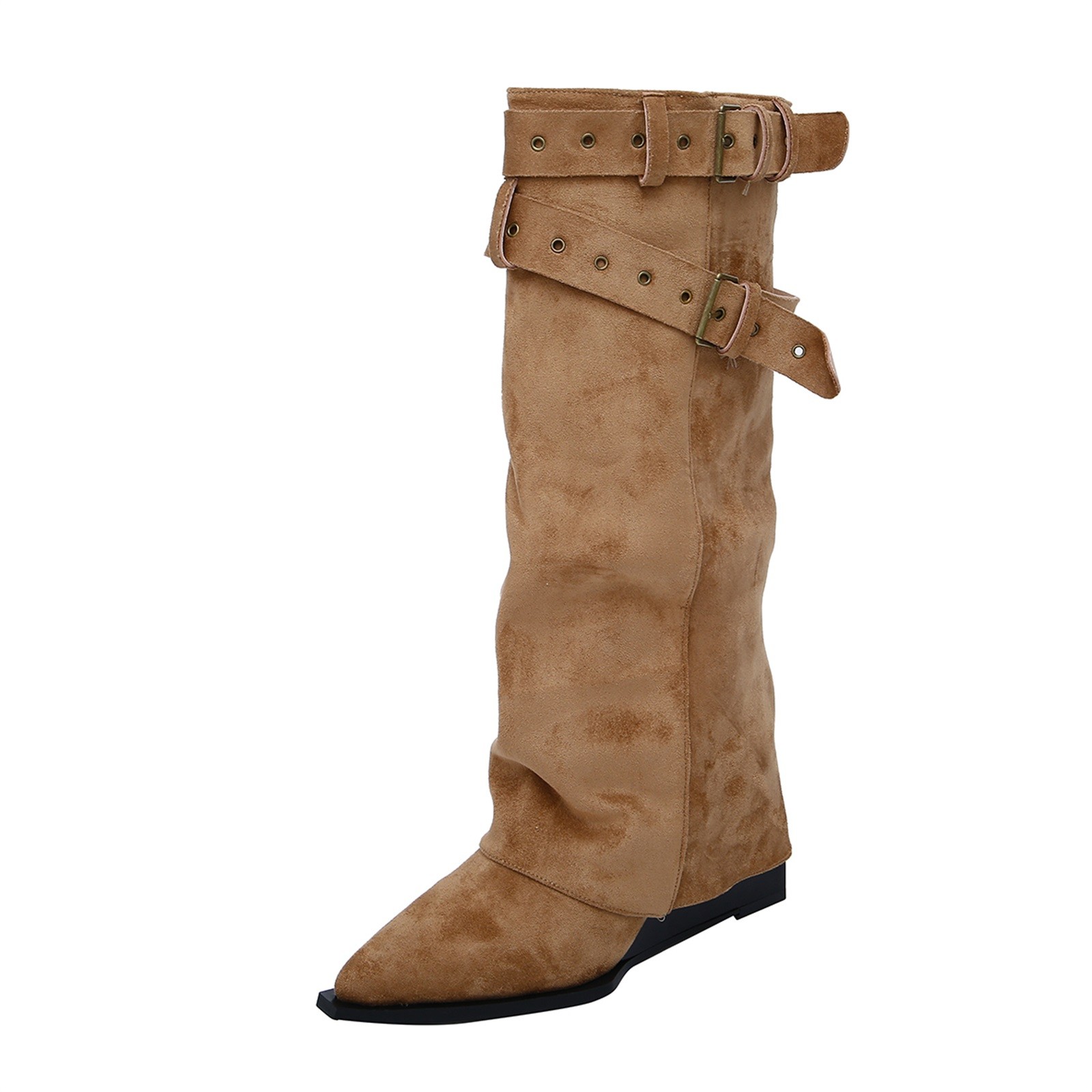 YAYUBA Knee High Boots Women Fold Over Boots Women Flat Heel Mid Calf ...