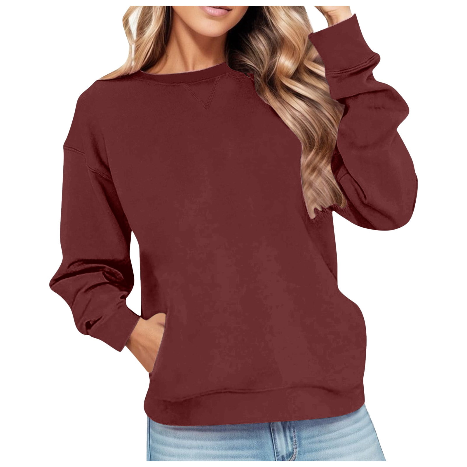 YAYUBA Plus Size Sweatshirts For Women,Women Autumn Winter Casual Solid ...