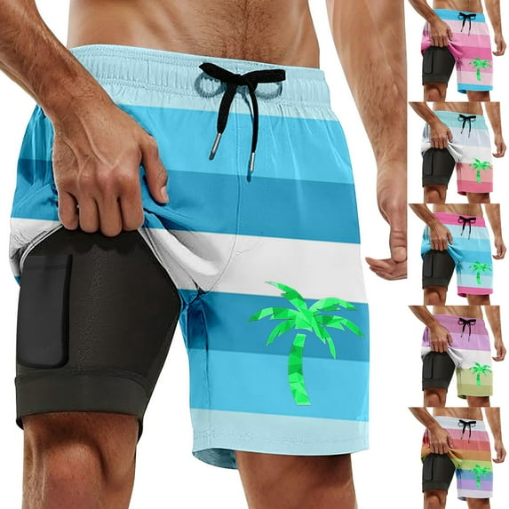 YAYUBA Swim Trunks Men 2 In 1 with Compression Liner Quick Dry ...