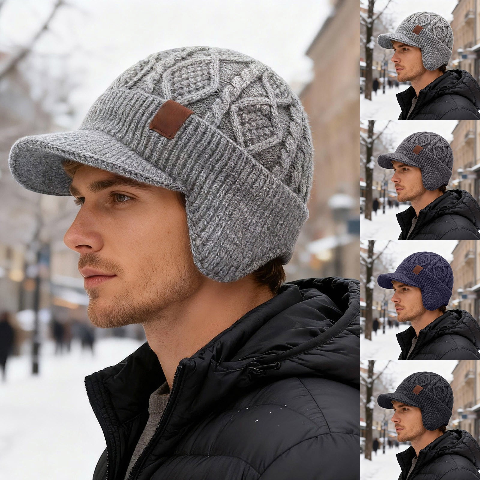YAYUBA Winter Beanie with Brim and Ear Flaps, Outdoor Warm Lined Knit ...