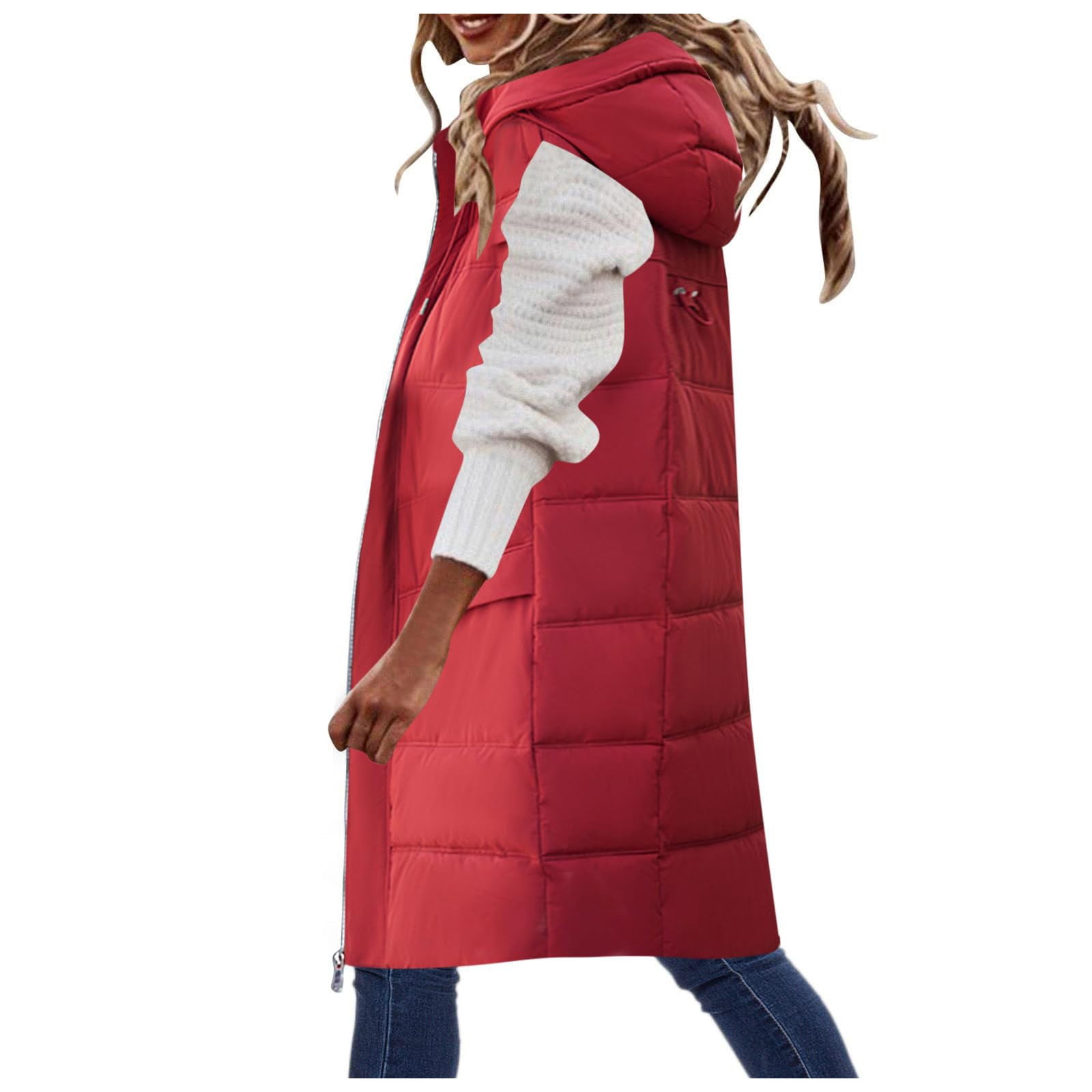 YAYUBA Women Puffer Vest Long Hooded Winter Sleeveless Puffy Jacket ...