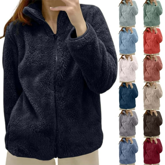 YAYUBA Women's Fuzzy Fleece Jacket Lightweight Full Zip Up Warm Soft ...