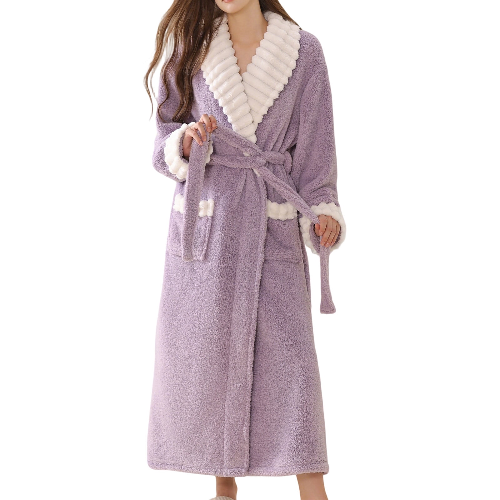YAYUBA Women's Sherpa Fleece Housecoat Soft Warm Hooded Robe Long Fuzzy ...