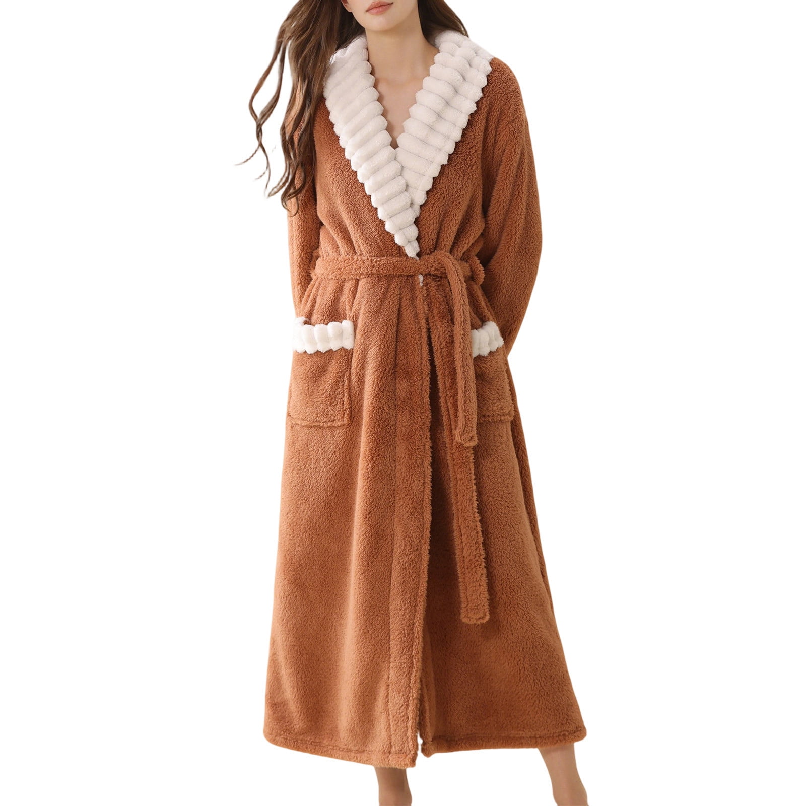 YAYUBA Women's Sherpa Fleece Housecoat Soft Warm Hooded Robe Long Fuzzy ...