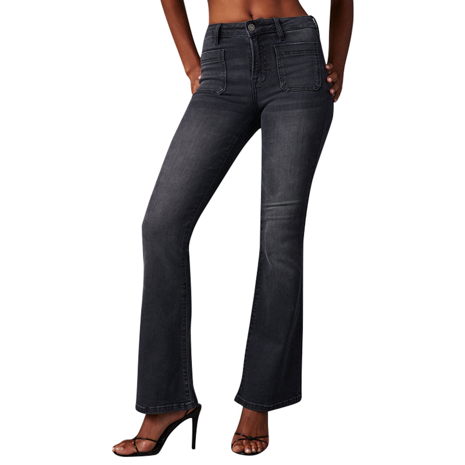 YAYUBA Womens Jeans Petite Pull on Baggy Y2k Straight Leg Loose Tummy ...