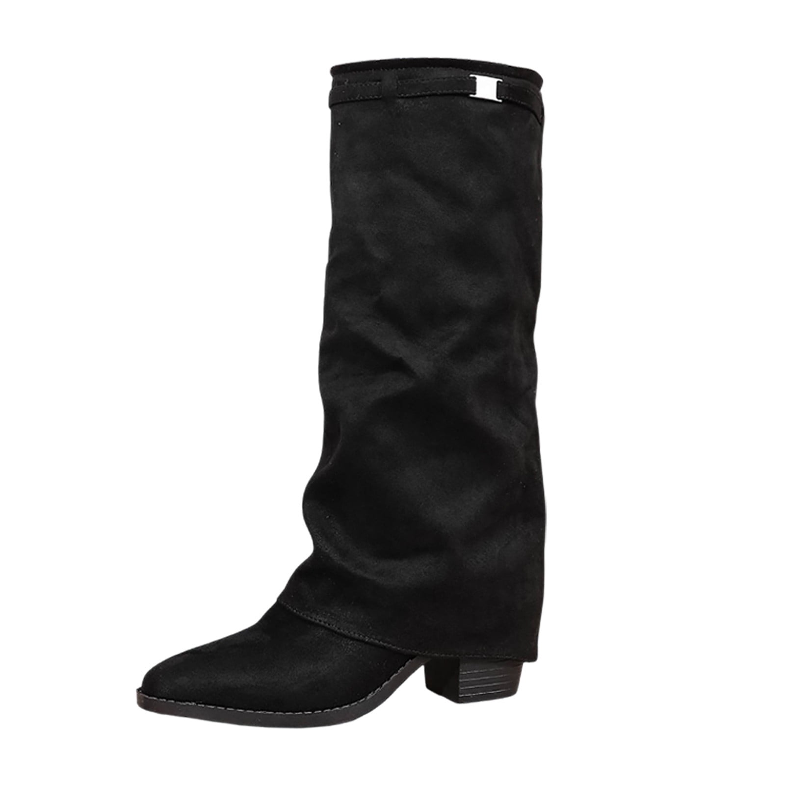 YAYUBA Womens Knee High Boots Wide Calf Chunky High Heel Boots Fashion ...